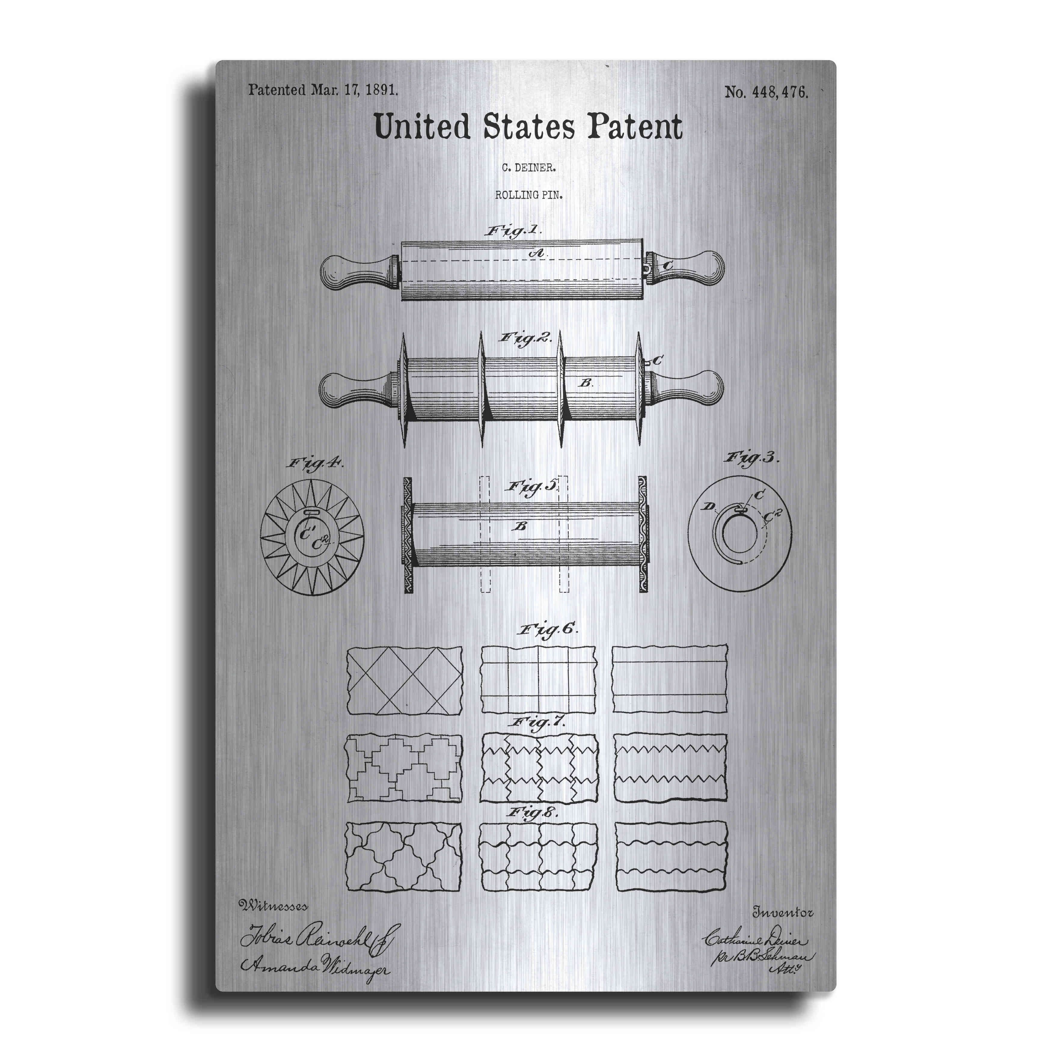 Luxe Metal Art 'Rolling Pin Blueprint Patent White' Acrylic Glass Wall ...
