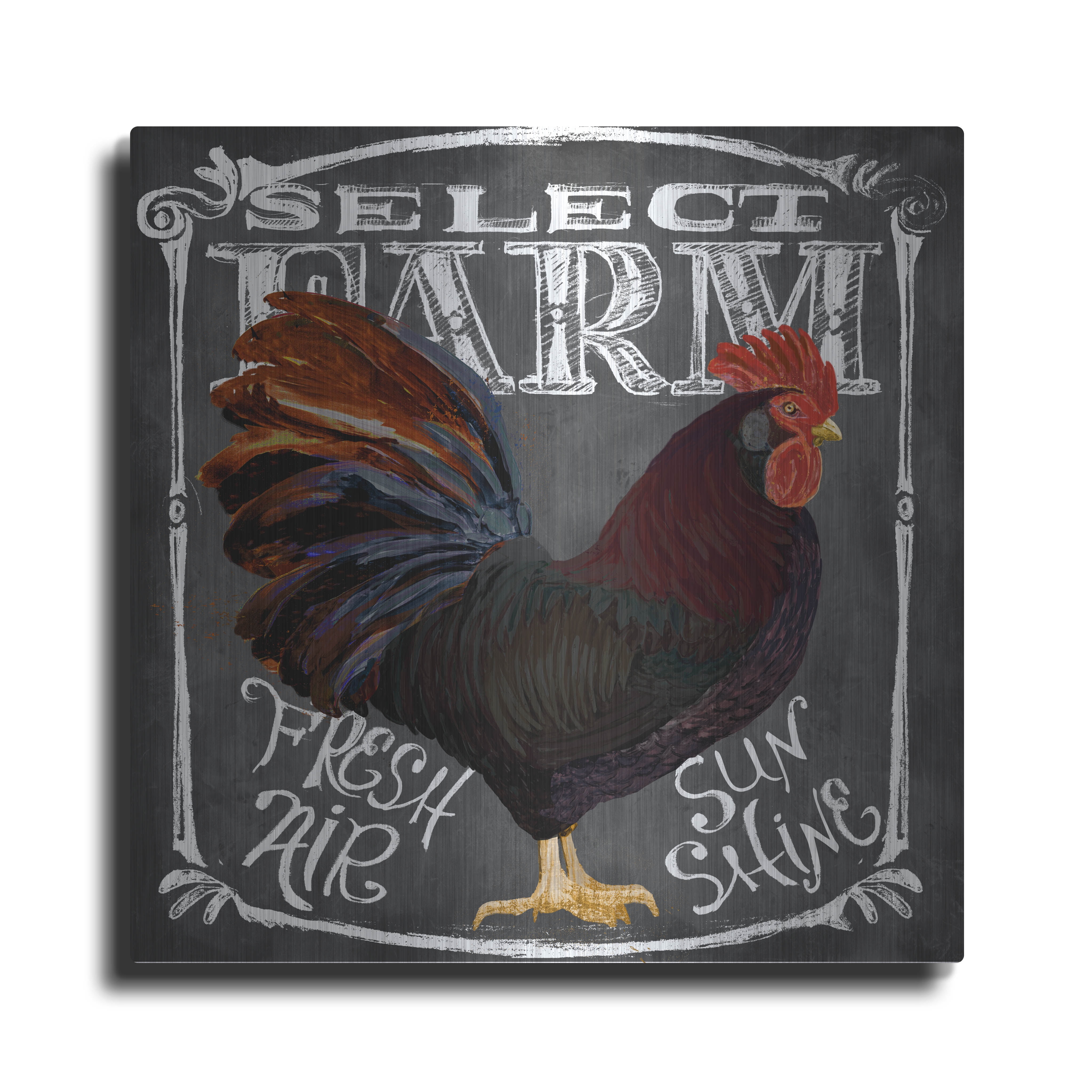Luxe Metal Art 'Rooster On Chalkboard 3' by Art Licensing Studio Metal Wall Art, 12" x 12 ...