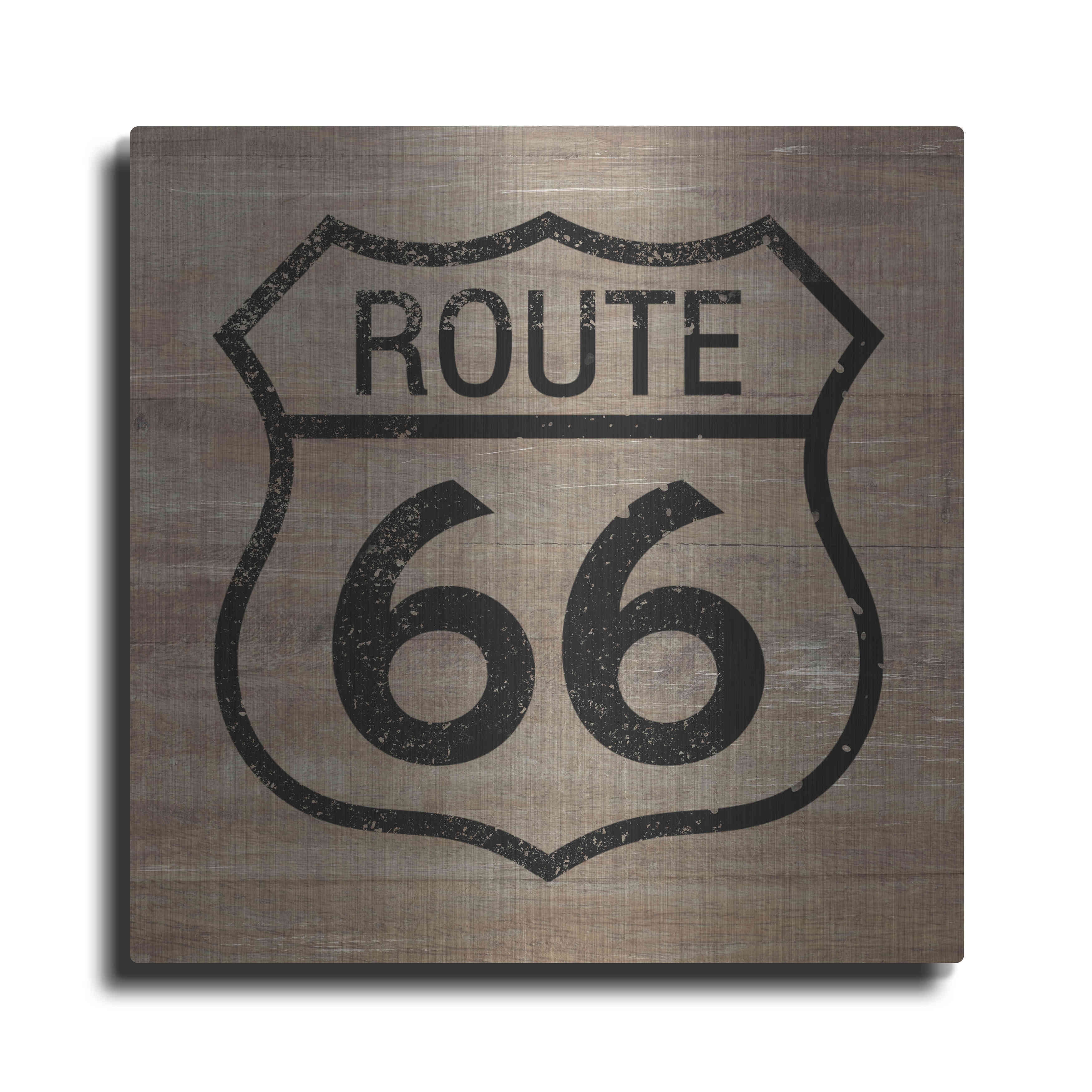 Luxe Metal Art 'Route 66 Black On Wood' by Linda Woods, Metal Wall Art ...