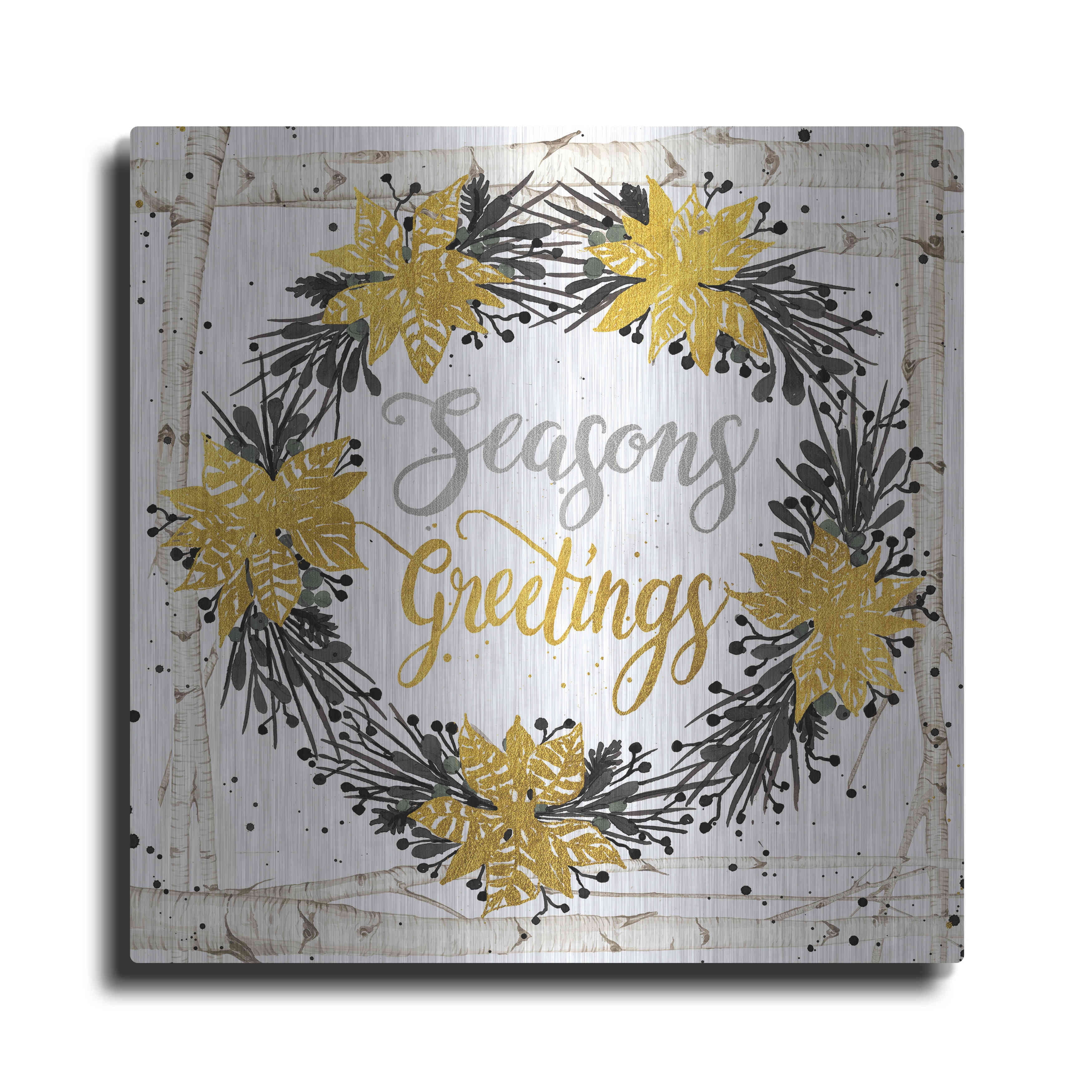Luxe Metal Art 'Seasons Greetings Birch Wreath' by Cindy Jacobs, Metal ...