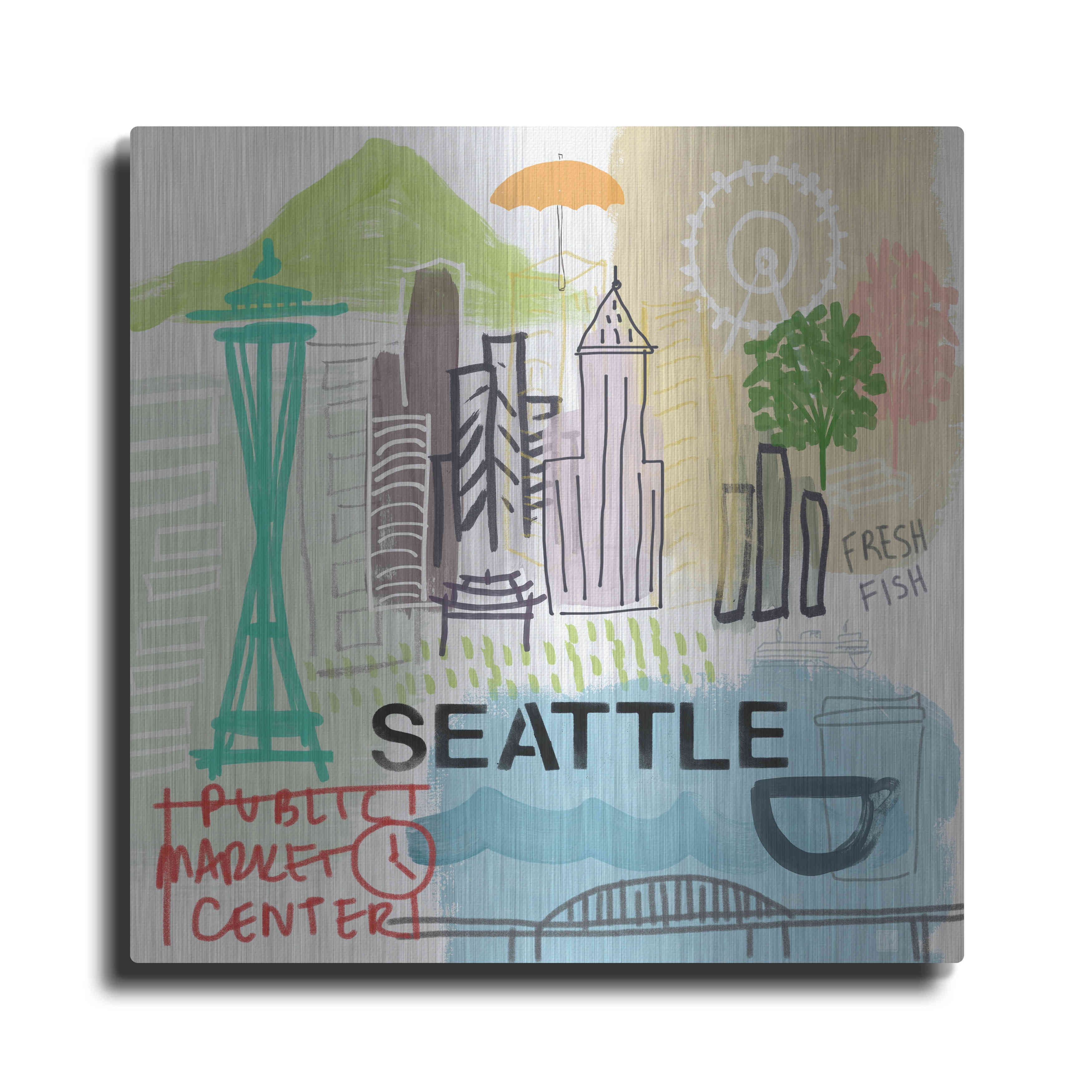 Luxe Metal Art 'Seattle' by Linda Woods, Metal Wall Art, 12"x12 ...