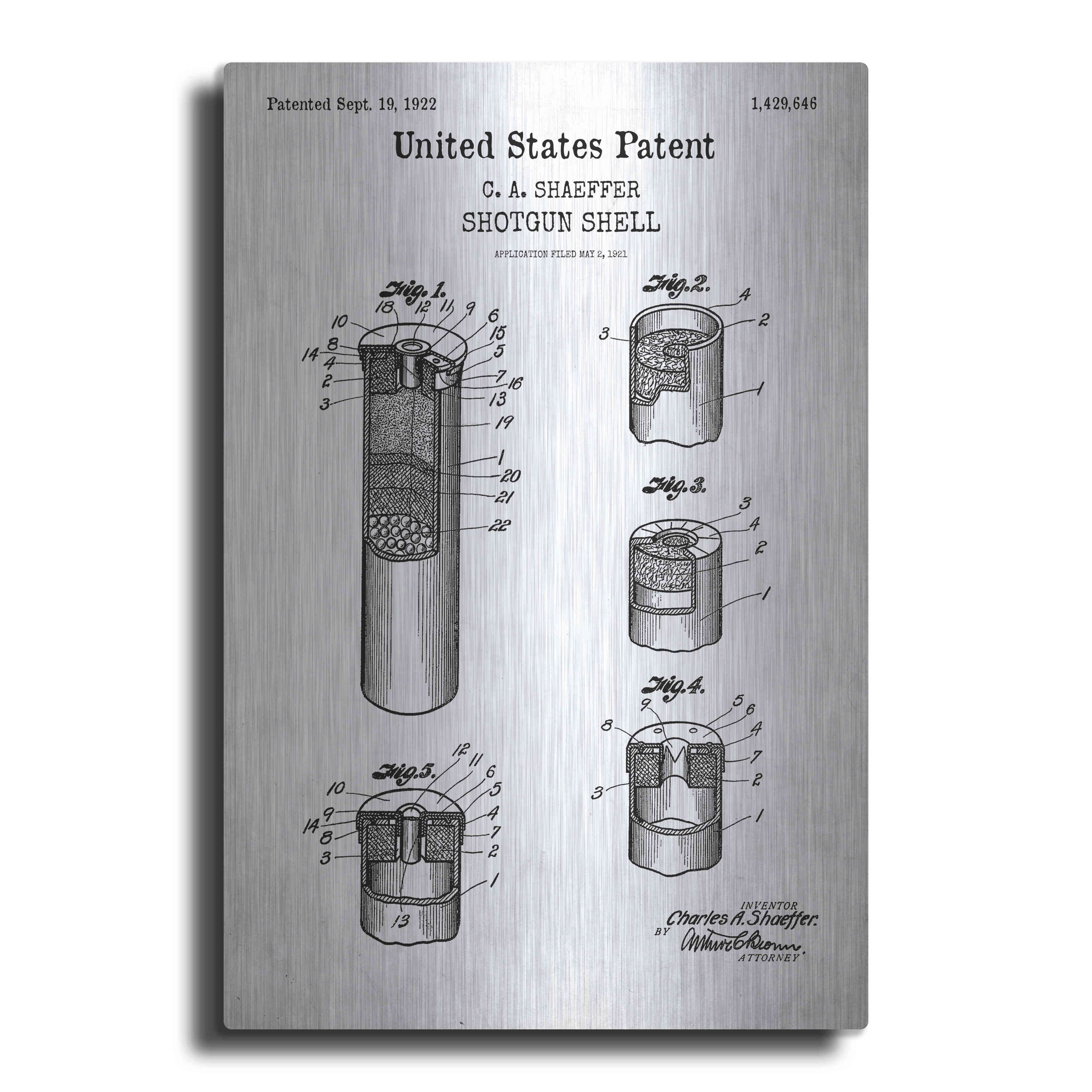 Luxe Metal Art 'Shotgun Shell Blueprint Patent White' Acrylic Glass ...