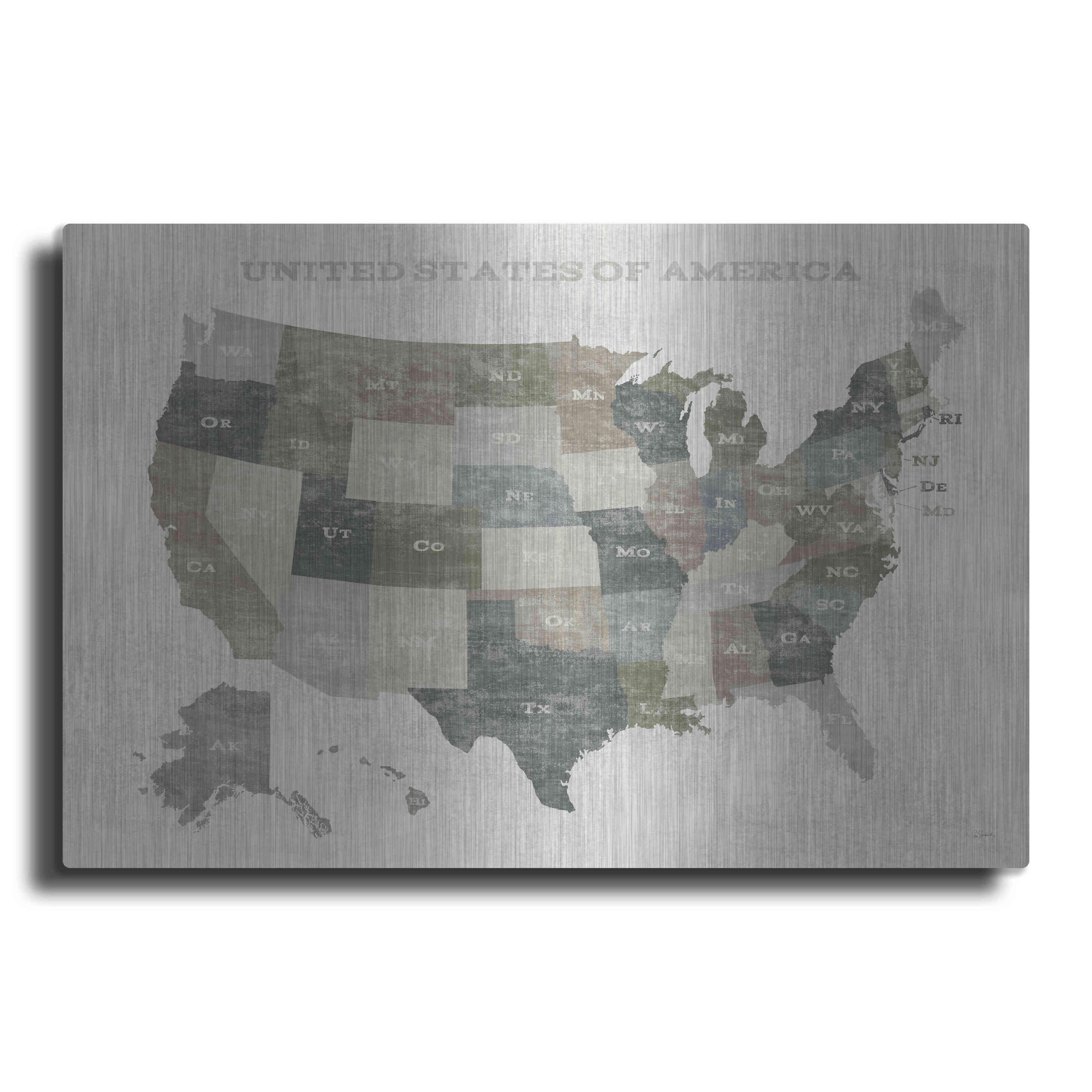 Luxe Metal Art 'Slate US Map' by Sue Schlabach, Metal Wall Art, 24"x16 ...