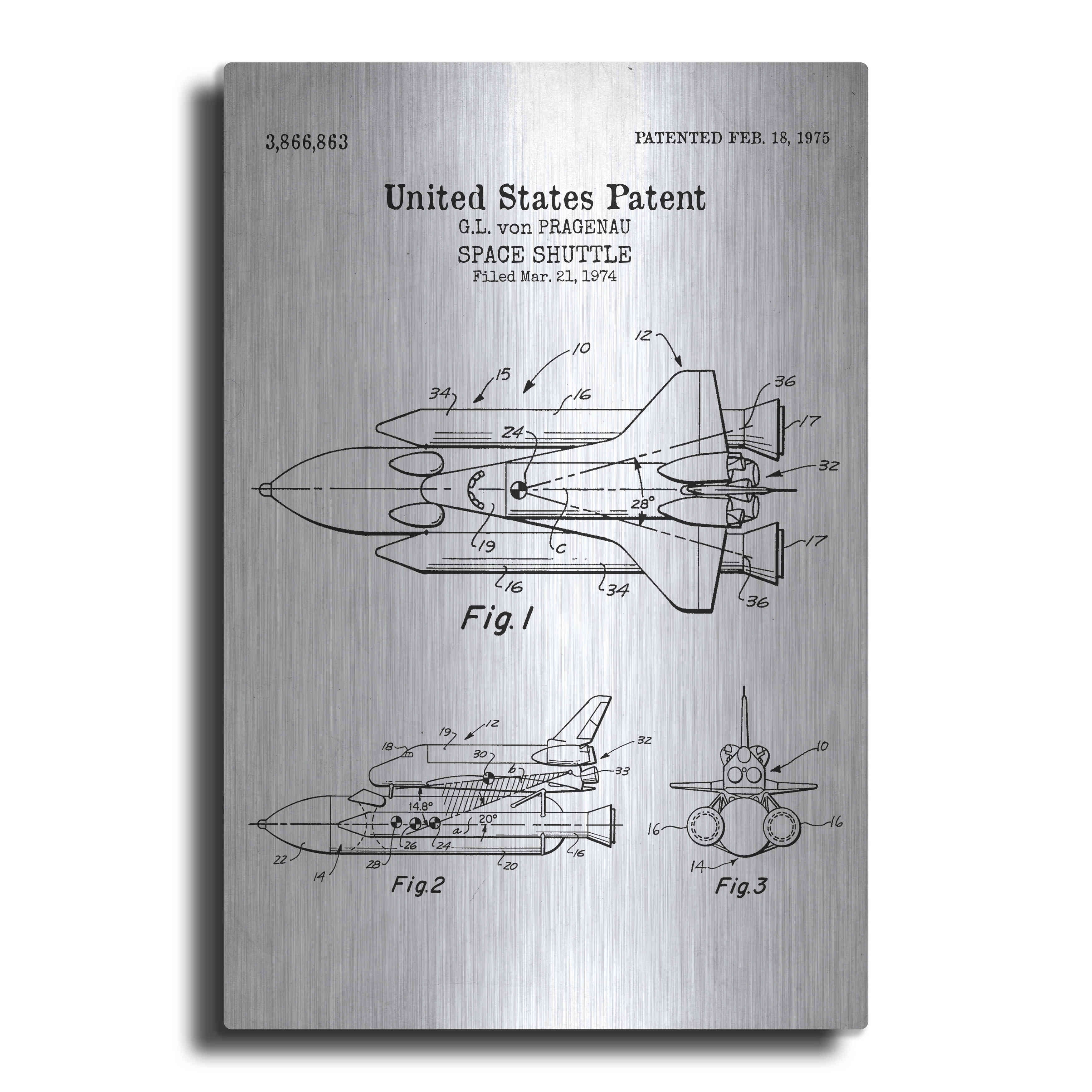 Luxe Metal Art 'Space Shuttle Blueprint Patent White' Metal Wall Art ...