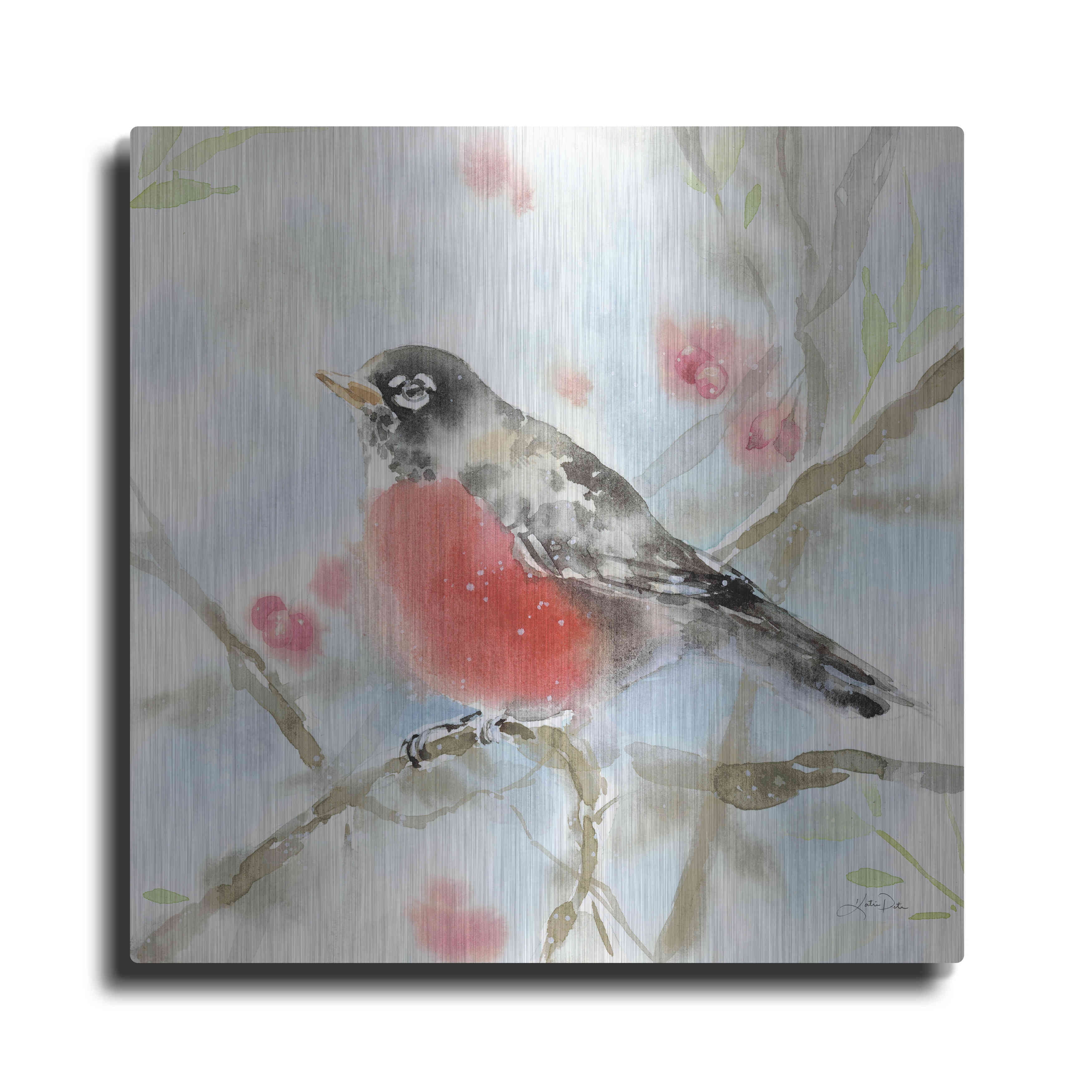 Luxe Metal Art 'Spring Robin' by Katrina Pete, Metal Wall Art, 12"x12 ...