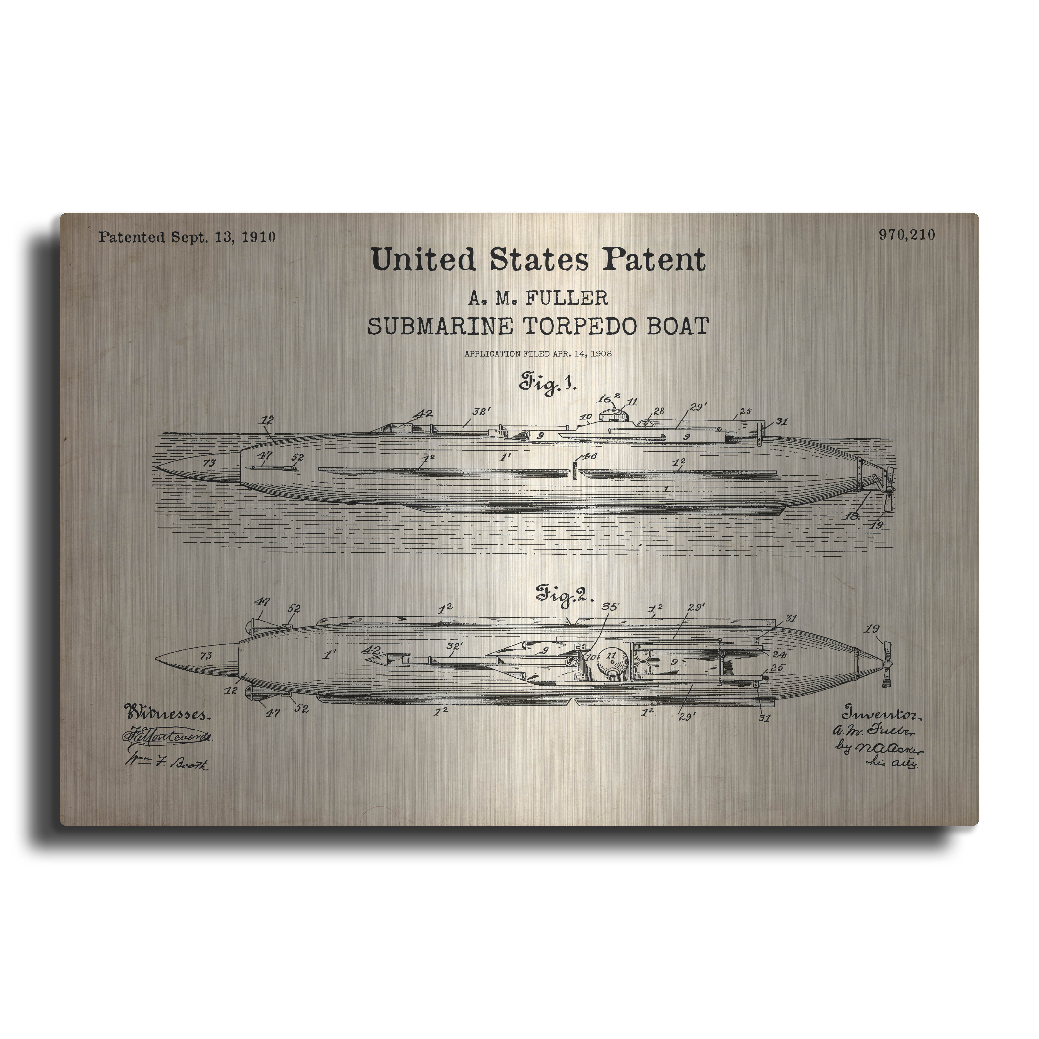 Luxe Metal Art 'Submarine Torpedo Boat Blueprint Patent Parchment ...