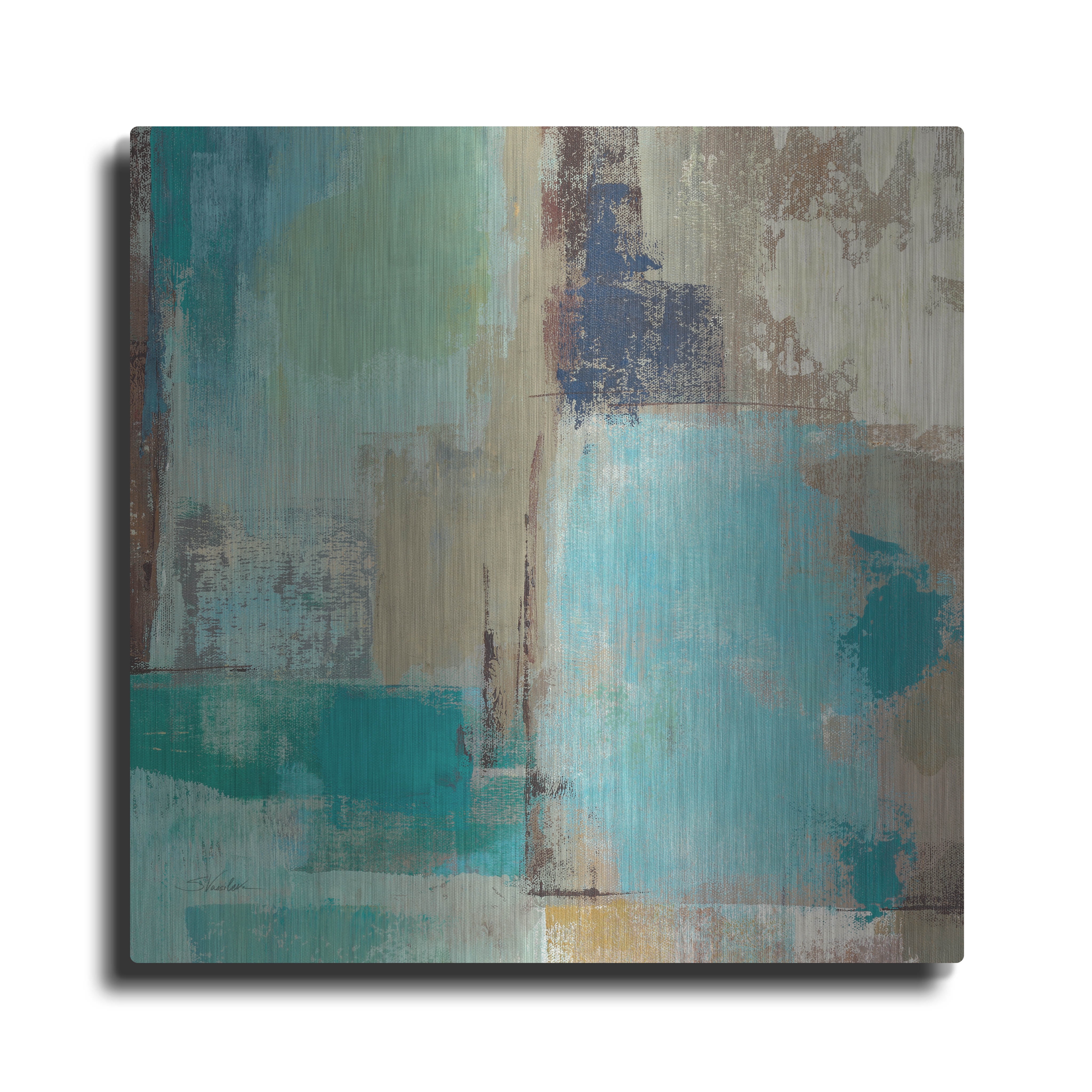 Luxe Metal Art 'Teal And Aqua Reflections 2' by Silvia Vassileva Metal ...