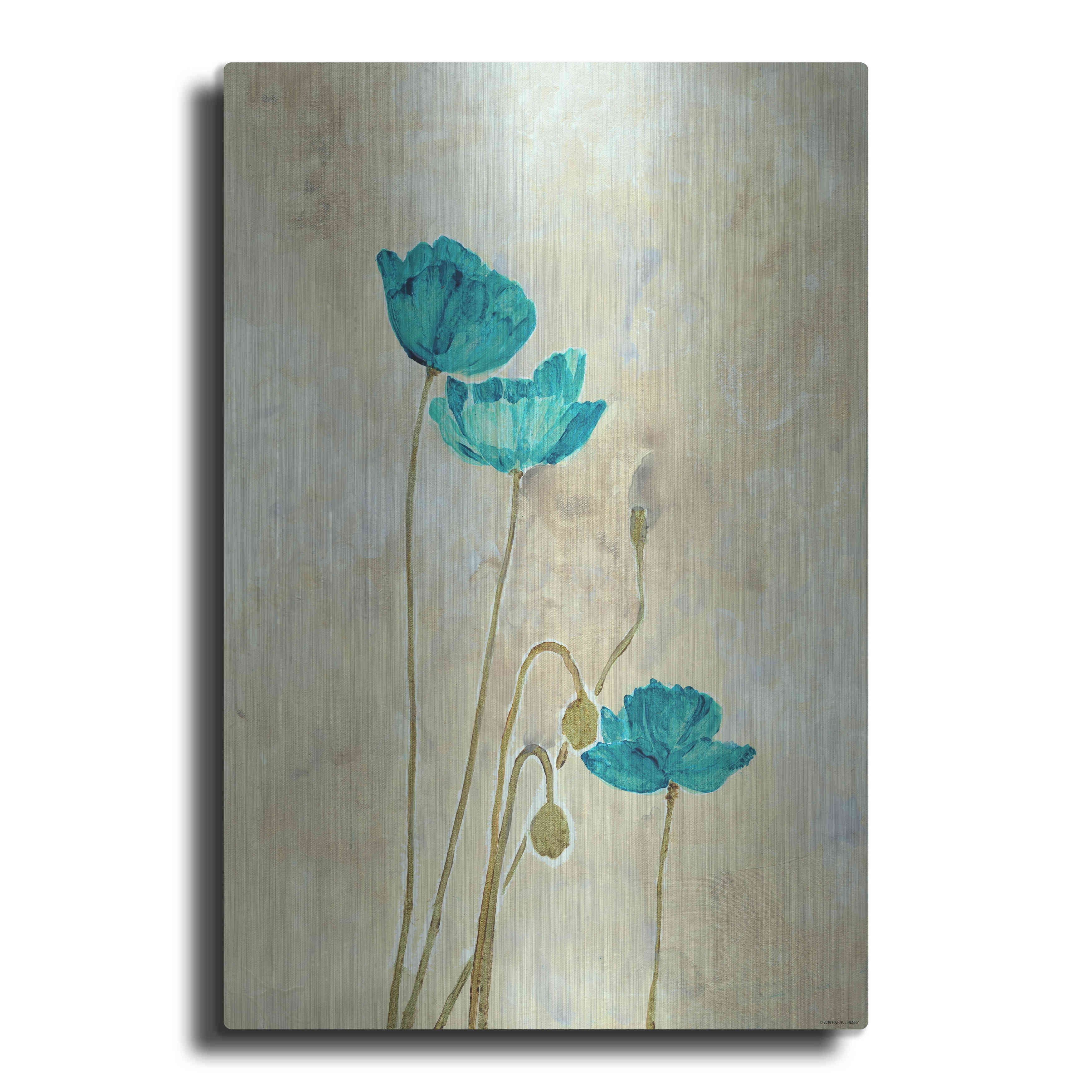 Luxe Metal Art 'Tealqoise Flowers 2' by Jadei Graphics, Metal Wall Art ...
