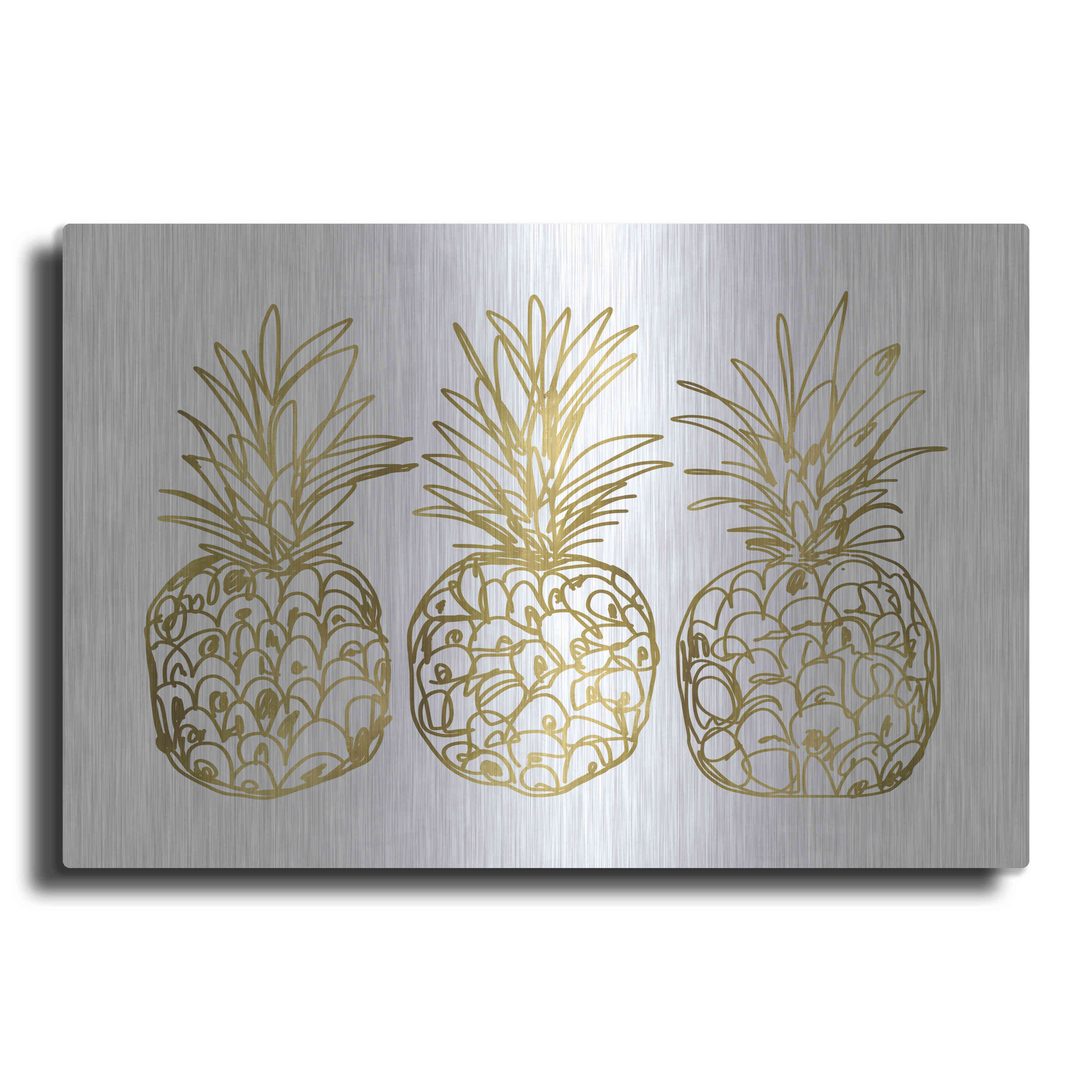 Luxe Metal Art 'Three Golden Pineapples' by Linda Woods, Metal Wall Art ...