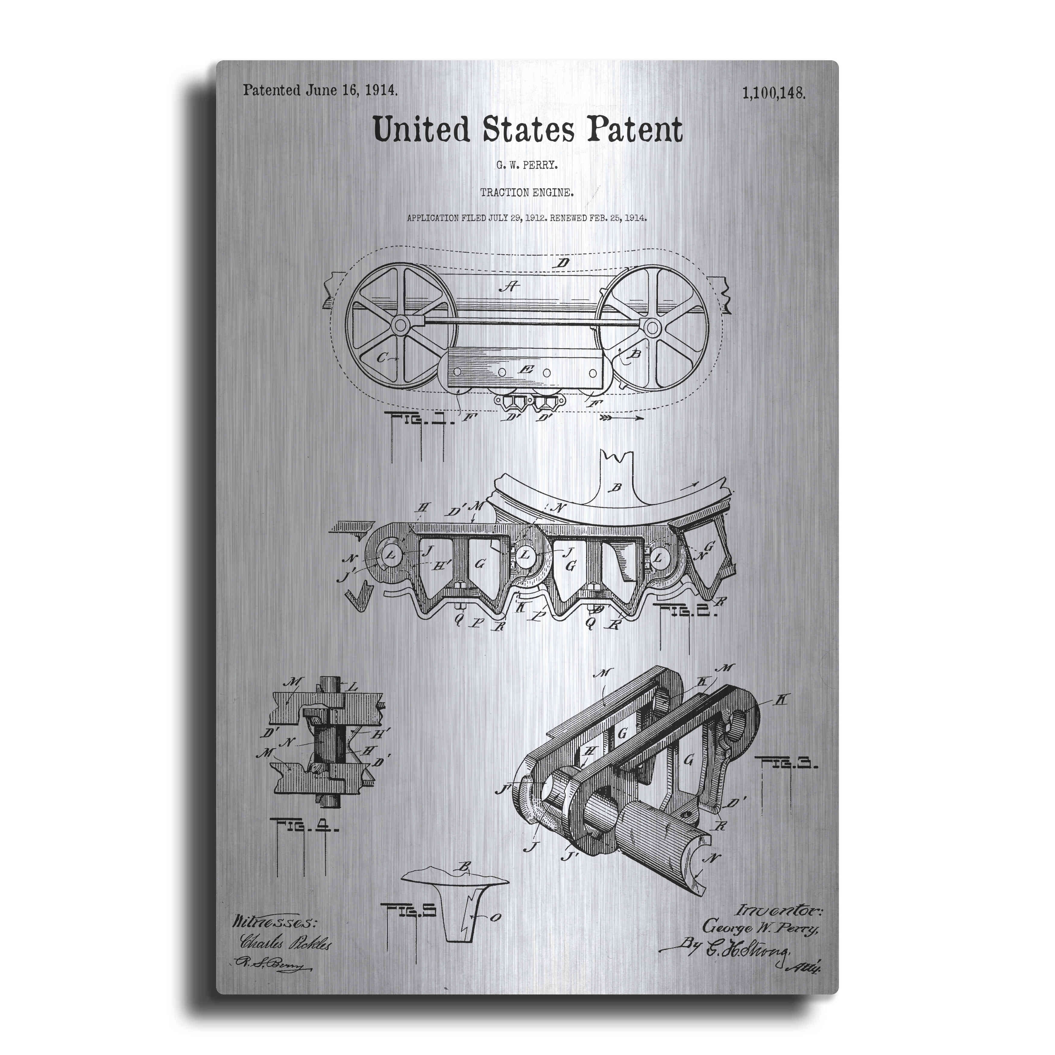 Luxe Metal Art 'Traction Engine Blueprint Patent White' Metal Wall Art ...