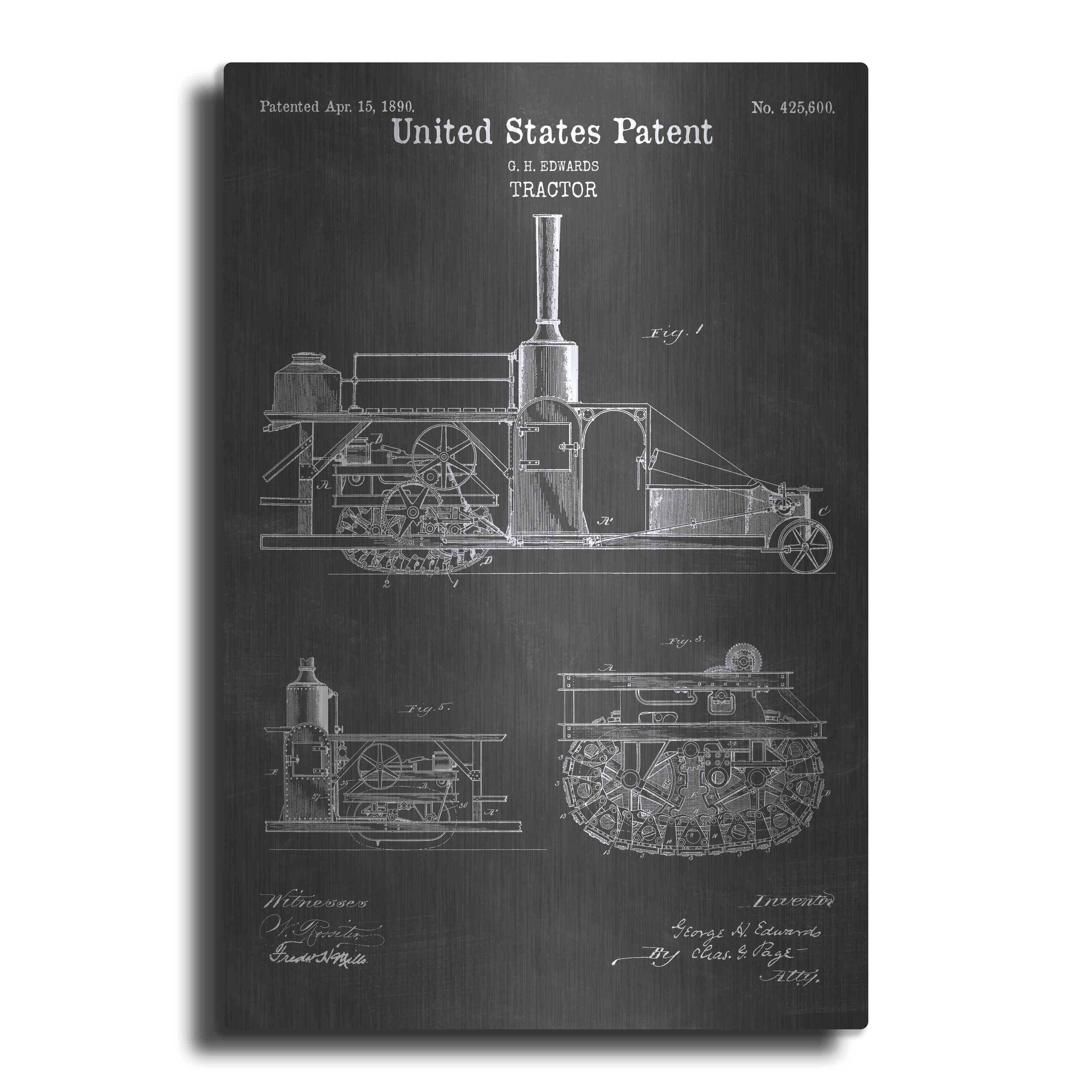 Luxe Metal Art 'Tractor Blueprint Patent Chalkboard' Metal Wall Art, 12 ...
