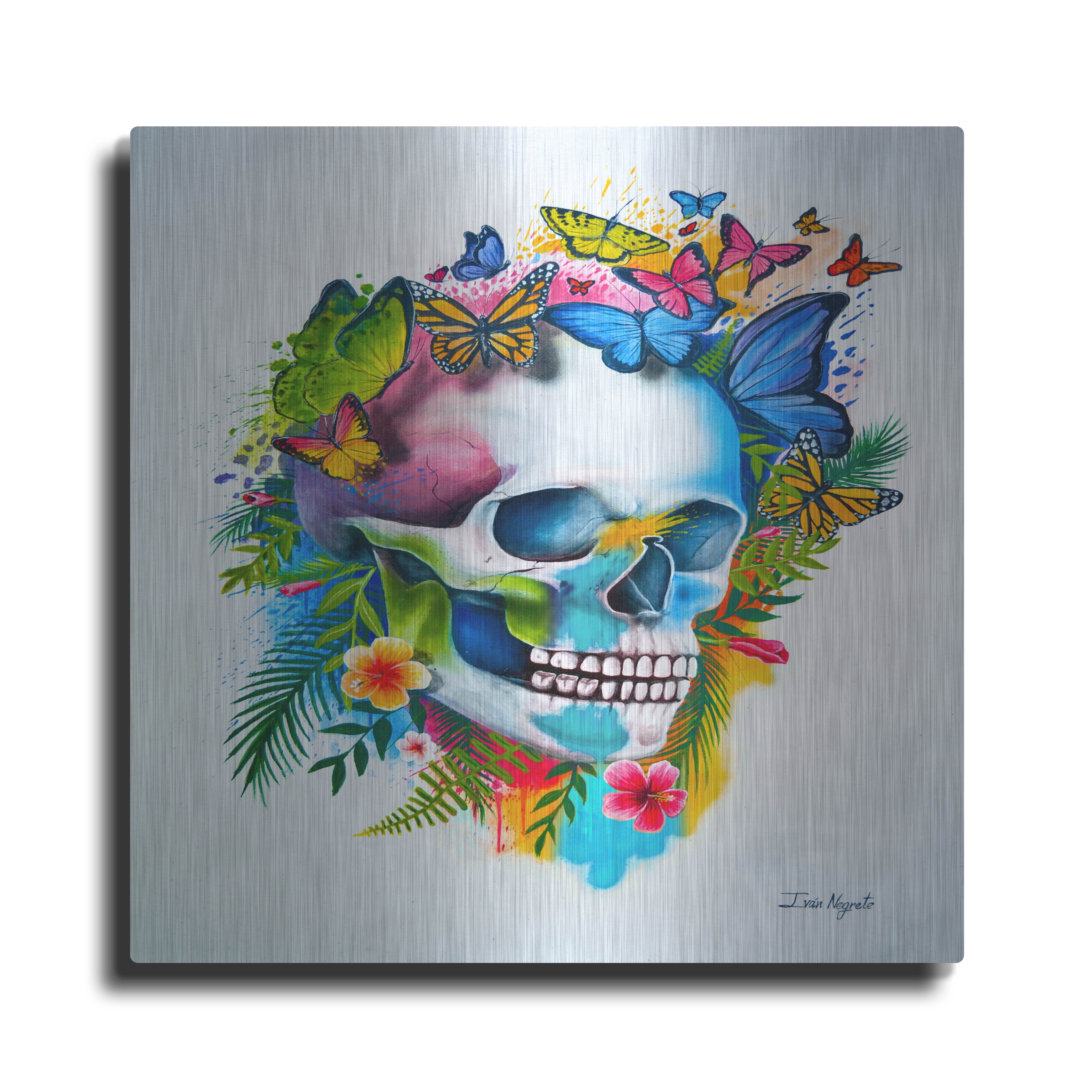 Luxe Metal Art 'Tropical Skull Splash' by Ivan Negrete, Metal Wall Art ...
