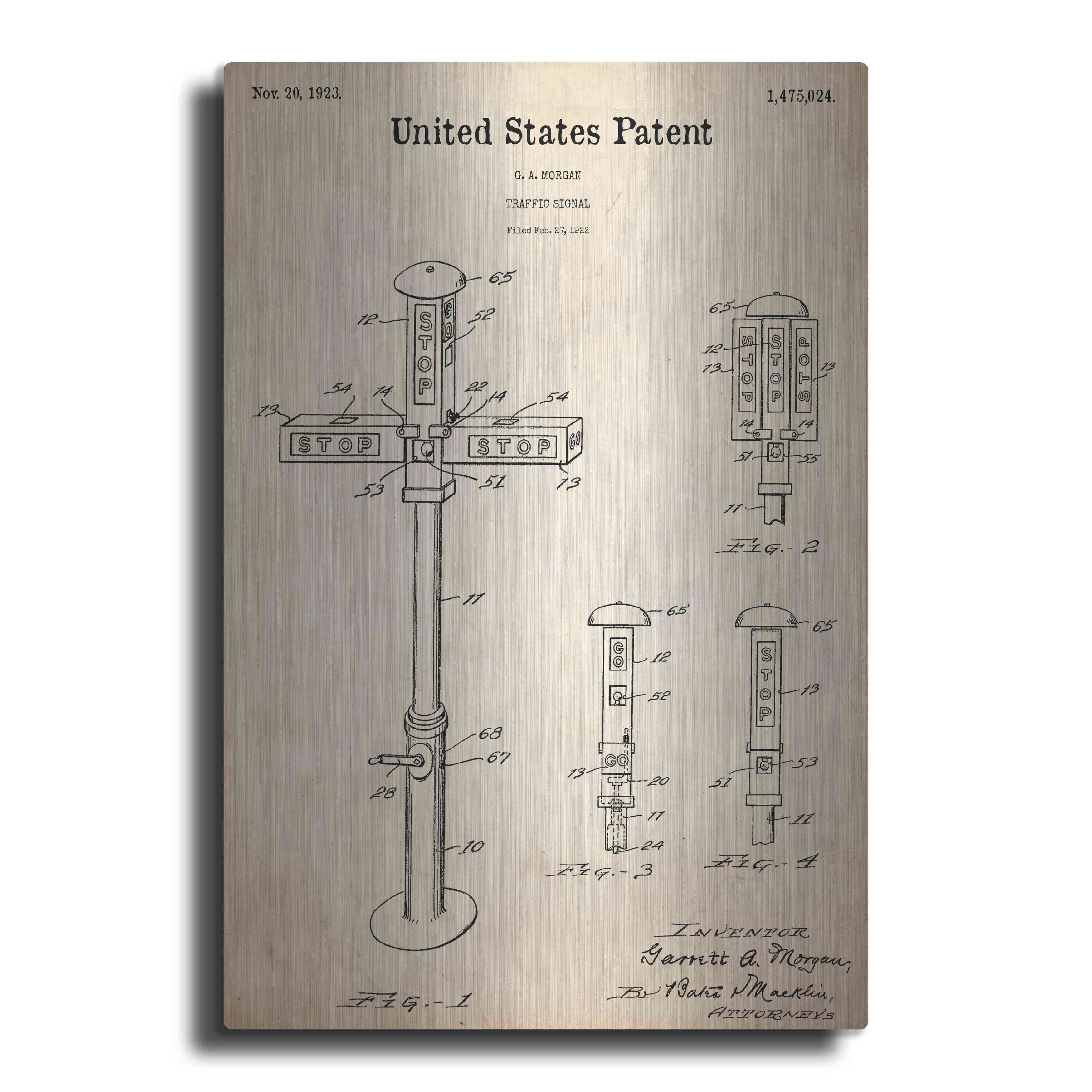 Luxe Metal Art 'Vintage Traffic Signal Blueprint Patent Parchment ...