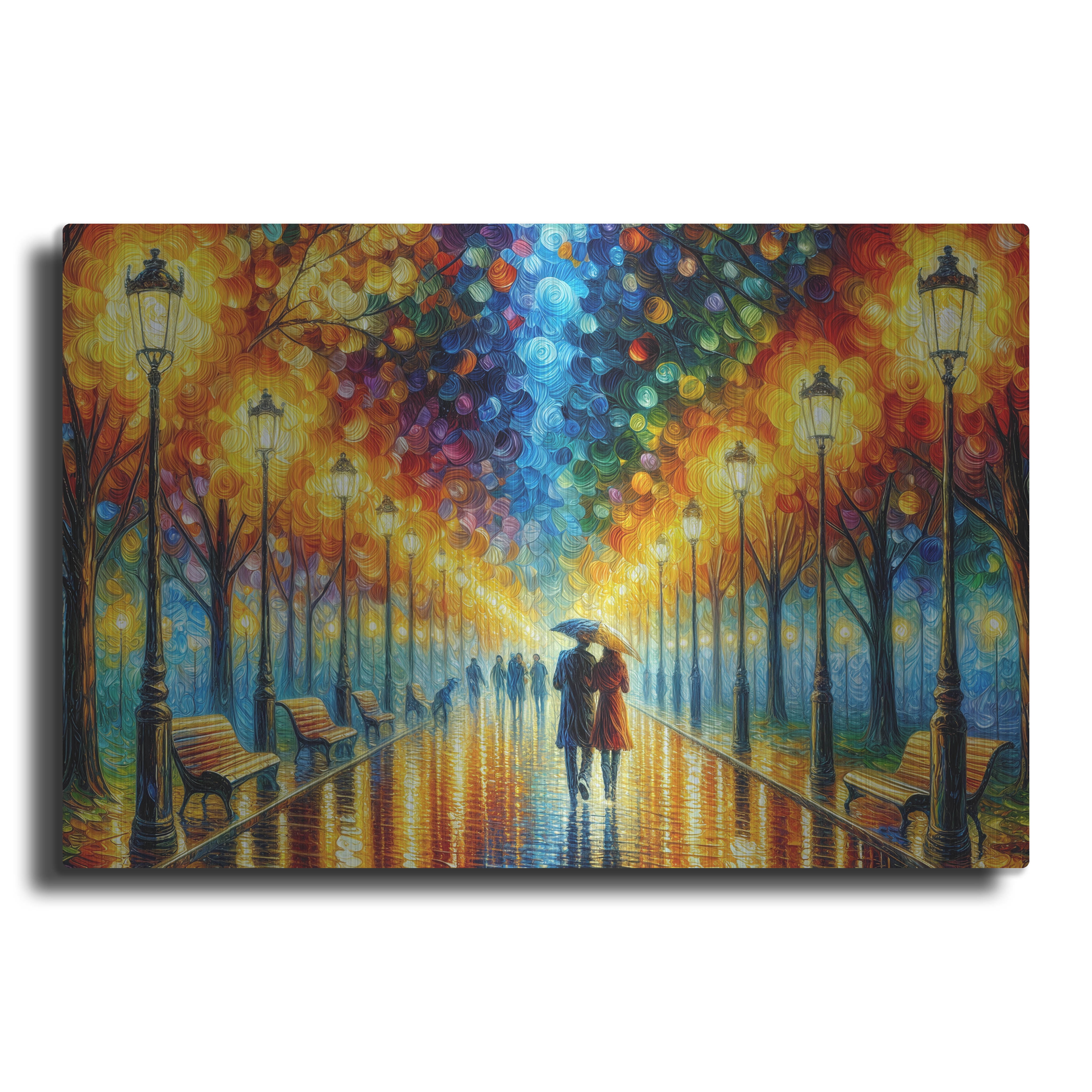 Luxe Metal Art 'Walk In The Rainy Park' by Rich Monet Metal Wall Art, 16" x 12" - Walmart.com