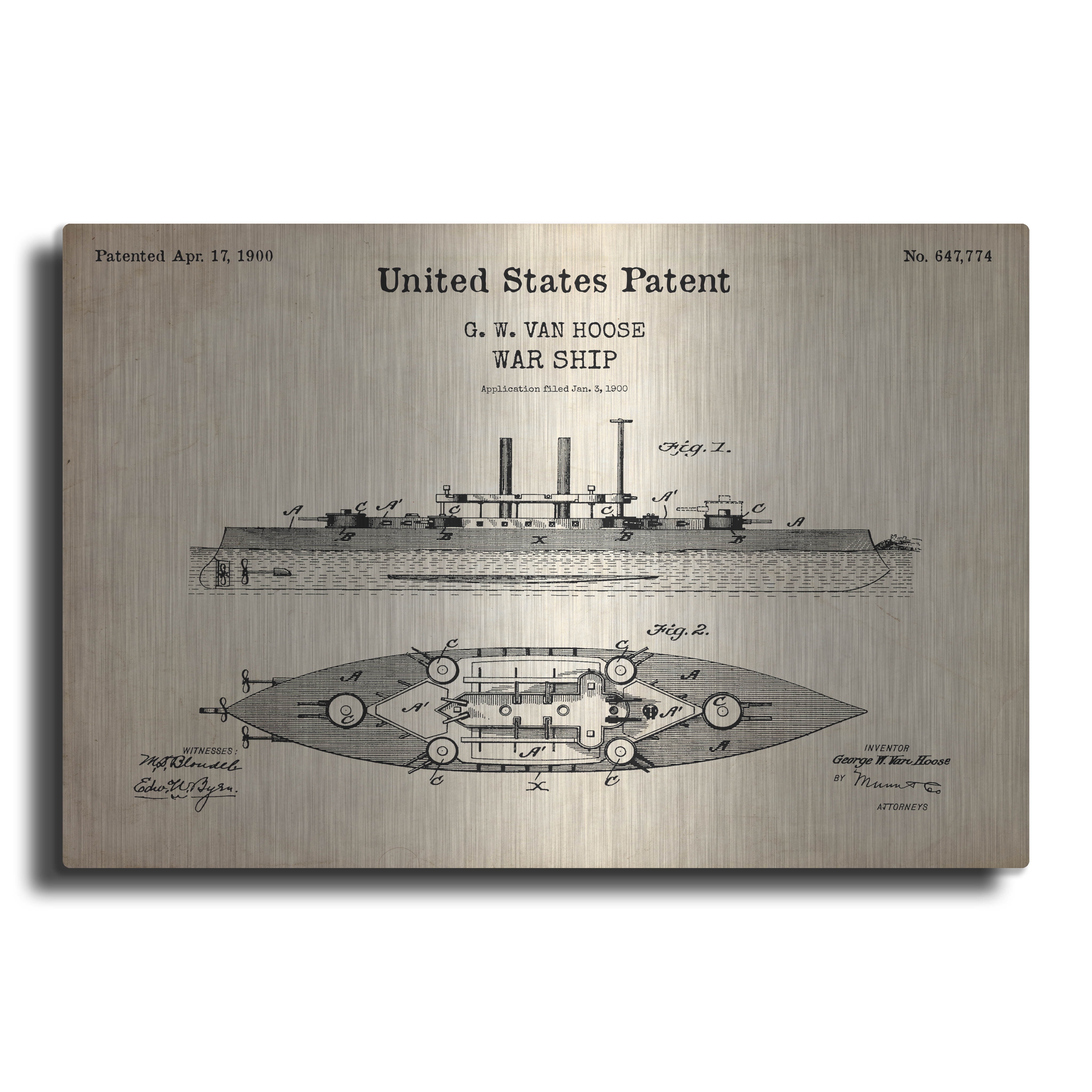 Luxe Metal Art 'War Ship Blueprint Patent Parchment,' Metal Wall Art ...