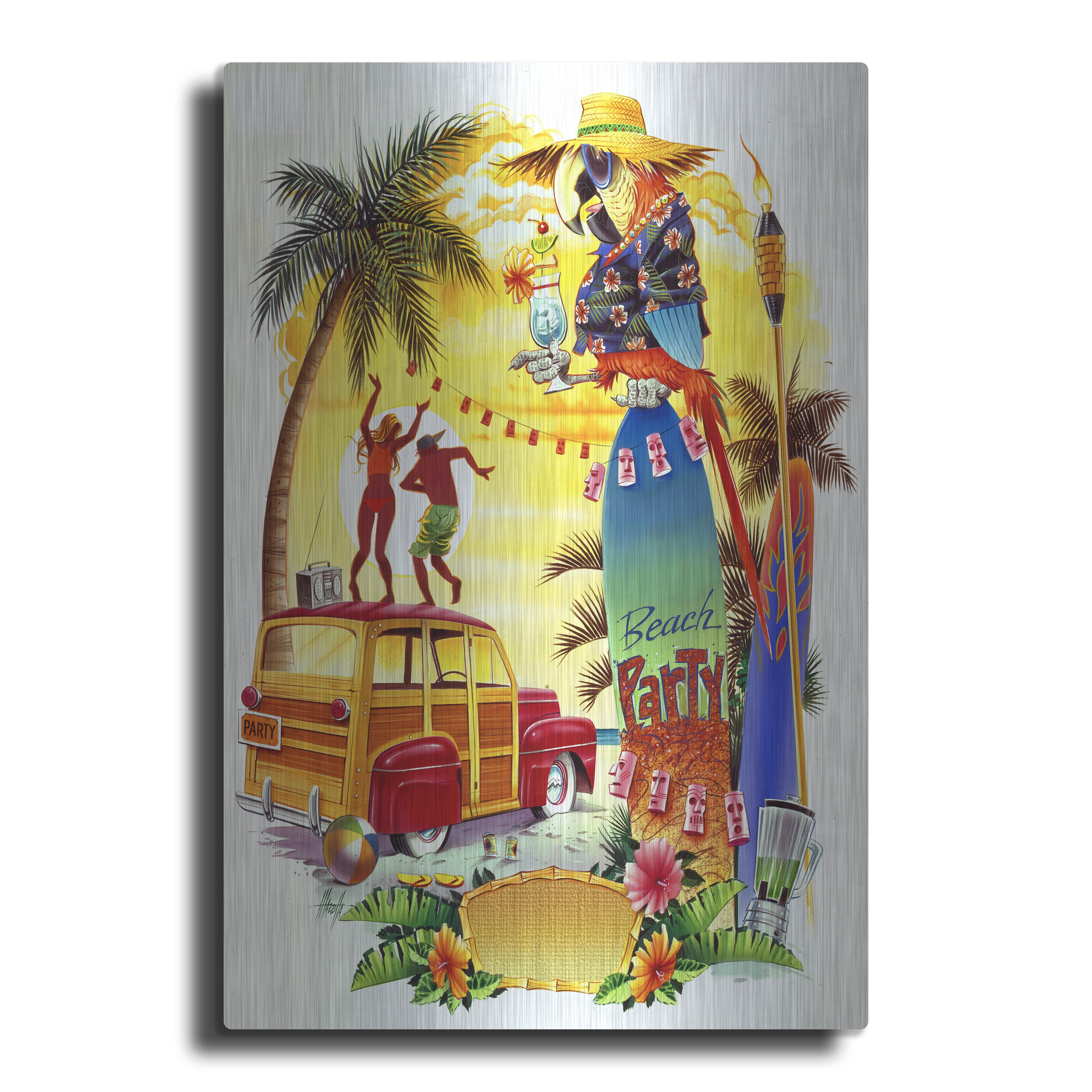 Luxe Metal Art 'Woodie Beach Party' by James Mazzotta, Metal Wall Art ...