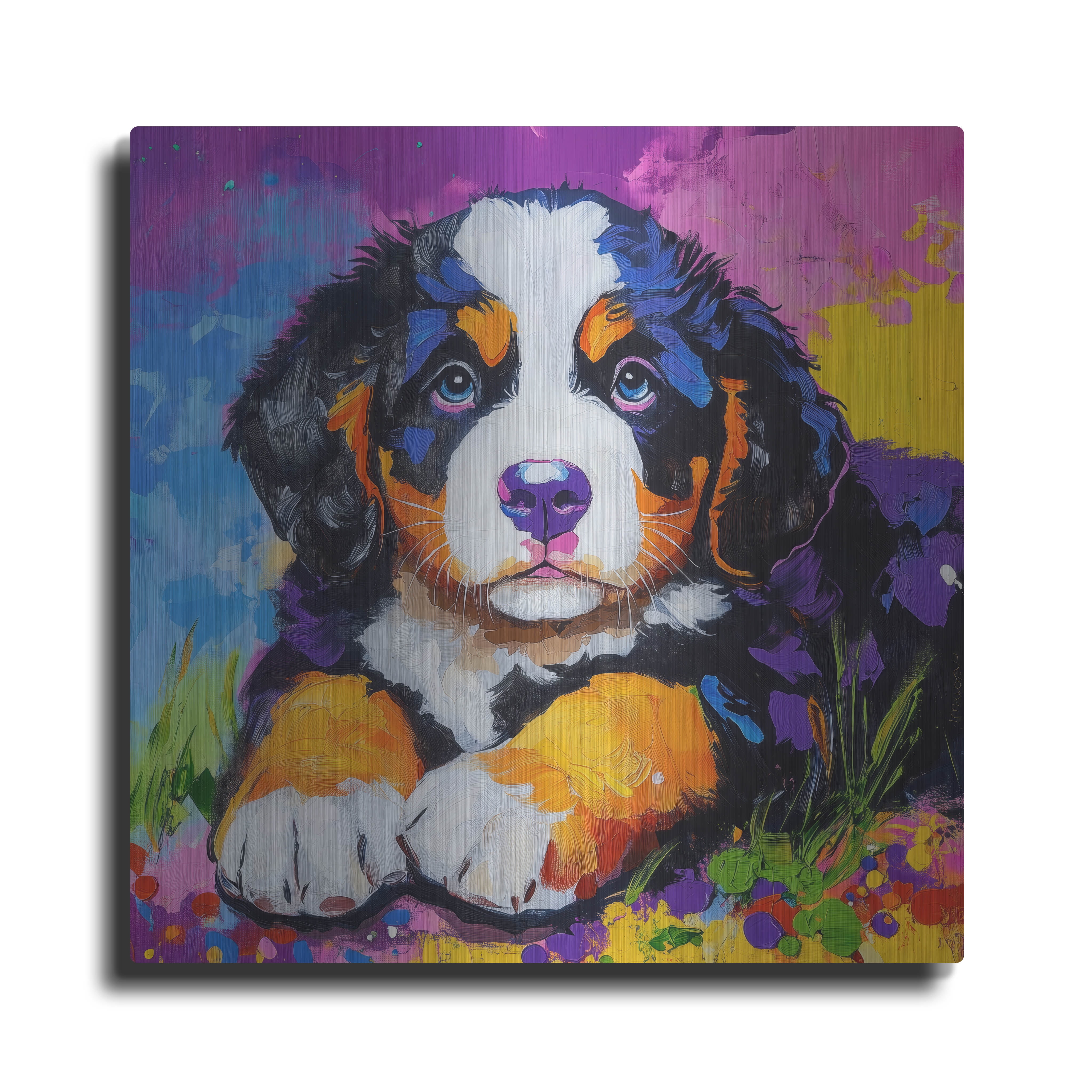 Luxe Metal Art 'Woof Bernese Mountain Dog' by Rich Monet Metal Wall Art, 12" x 12" - Walmart.com