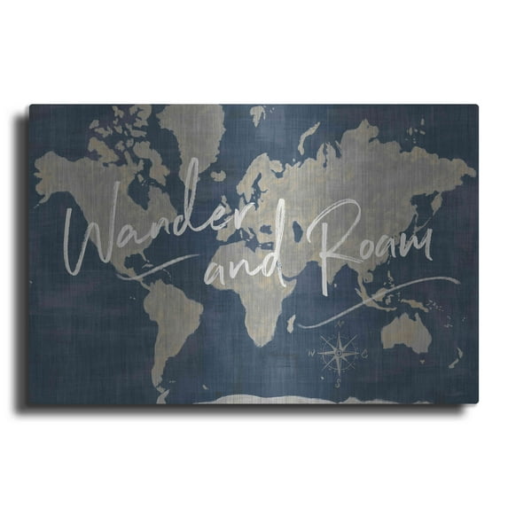 Luxe Metal Art 'World Map Collage Deep Wander' by Sue Schlabach, Metal ...