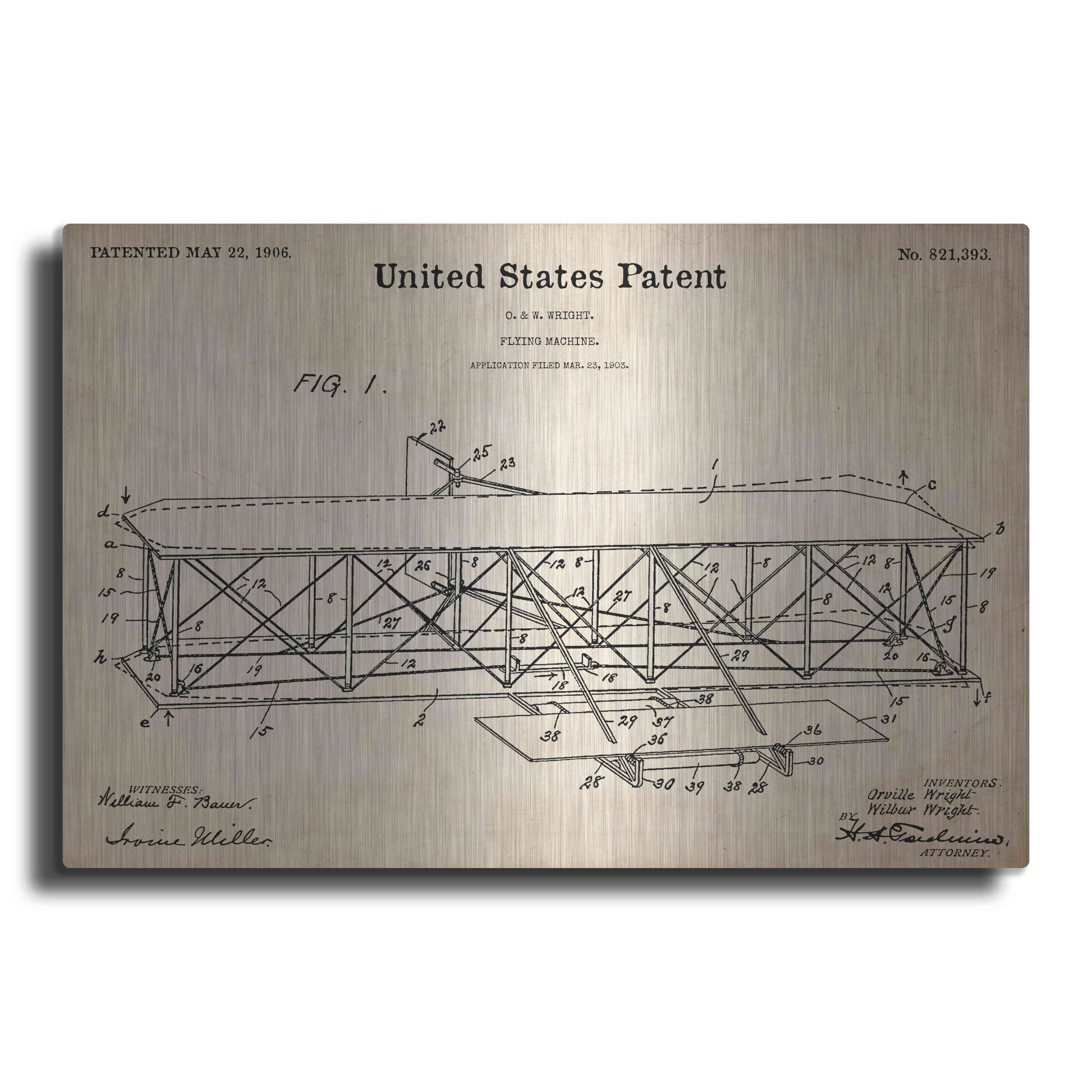 Luxe Metal Art 'Wright Bros. Flying Machine Blueprint Patent Parchment ...