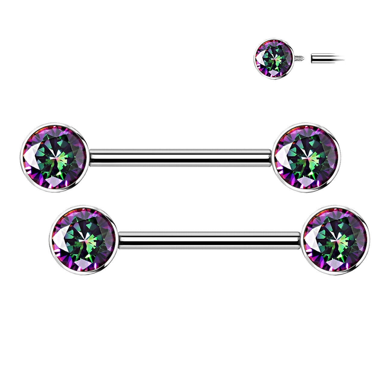 Luxe Modz 14G Nipple Barbells Implant Grade Titanium with CZ bezel Set Internally Threaded ...