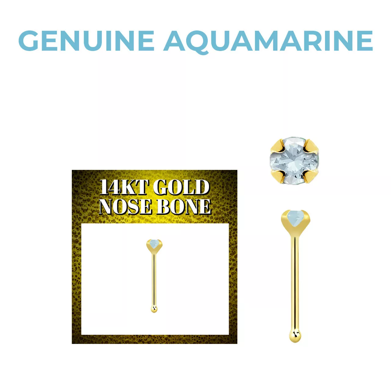 Luxe Modz 14K Solid Gold 22G Prong Set Top 2mm Precious Gems Nose Bone ...