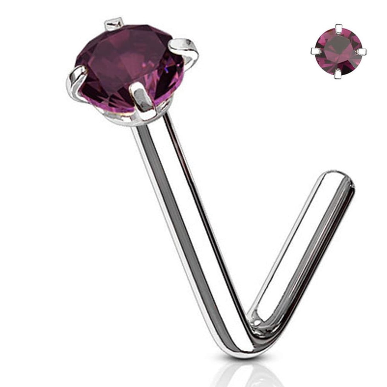 Luxe Modz 18G 20G Prong Set Gem CZ Top L Shaped Nose Stud Ring Surgical ...