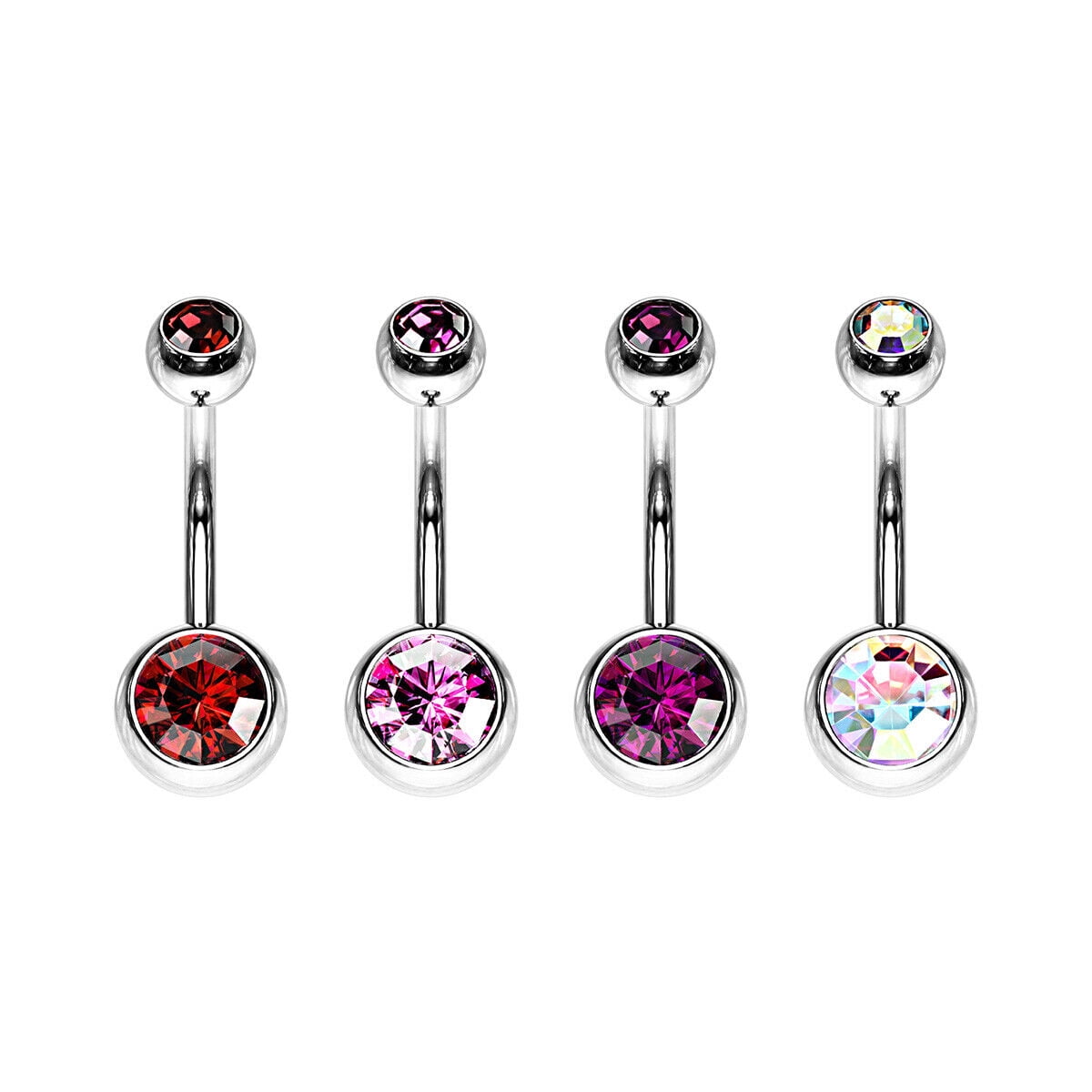 Luxe Modz 4PCS 14G Belly Button Rings Surgical Steel Double CZ Navel ...