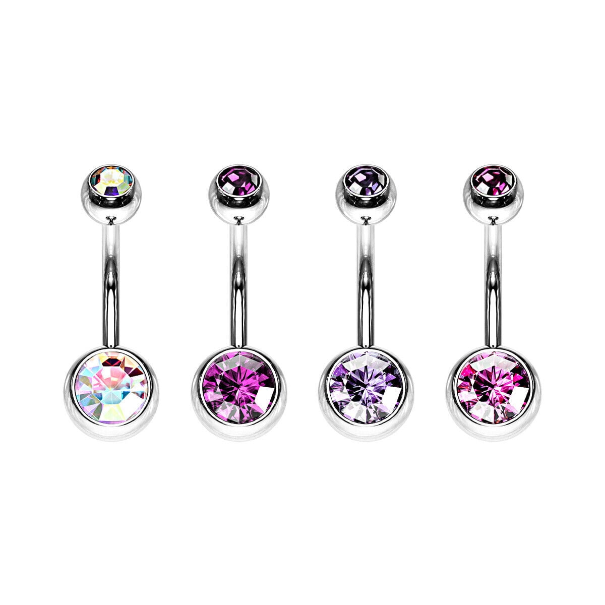 Luxe Modz 4PCS 14G Belly Button Rings Surgical Steel Double CZ Navel Ring Piercing Jewelry