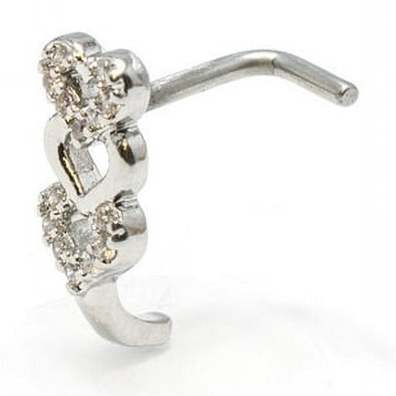Luxe Modz Nose Ring L-Bend 1pc CZ Gem Paved Triple Heart 20g 18G Nose ...