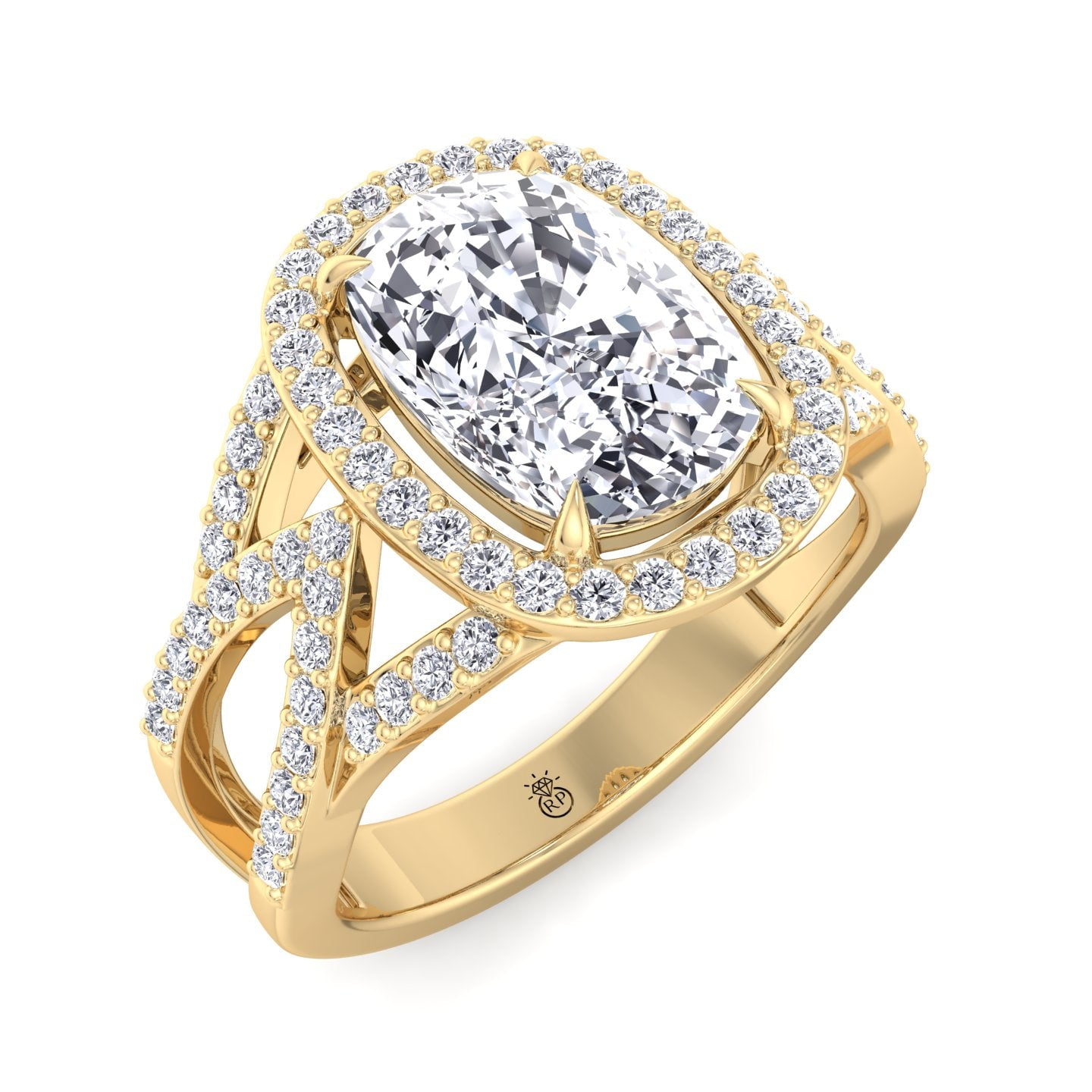 Luxe - Moissanite Elongated Cushion Cut Halo Lab Diamond Engagement ...