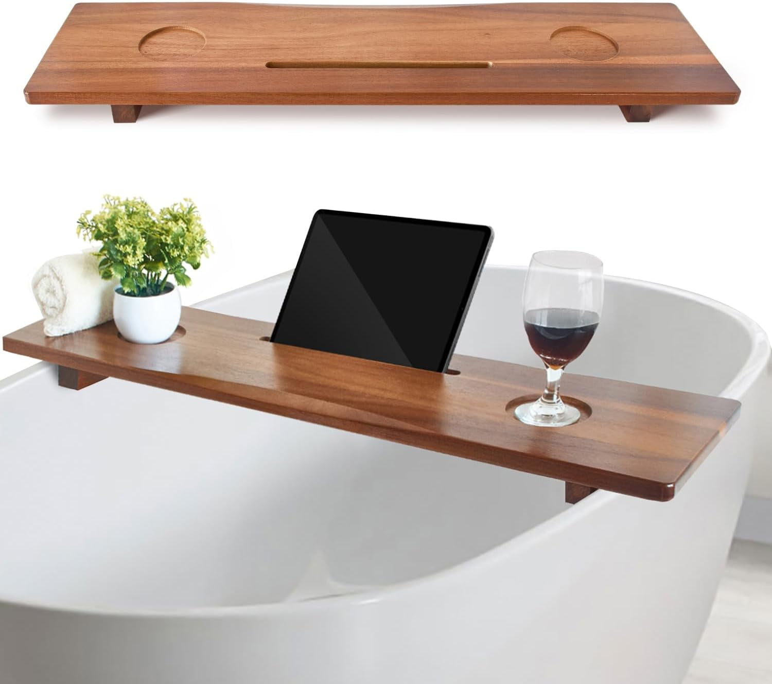 Luxe Premium Acacia Wood Bathtub Tray Caddy with Adjustable Legs, 35x9 ...