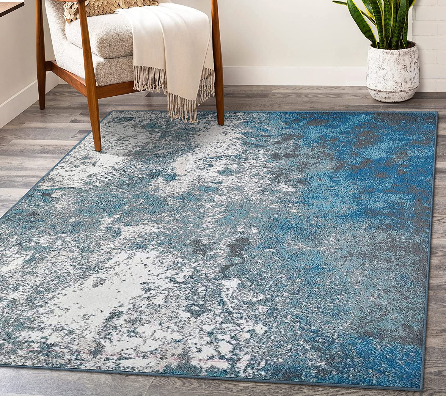 Luxe Weavers Abstract Blue 5x7 Area Rug, Durable and Easy to Clean ...