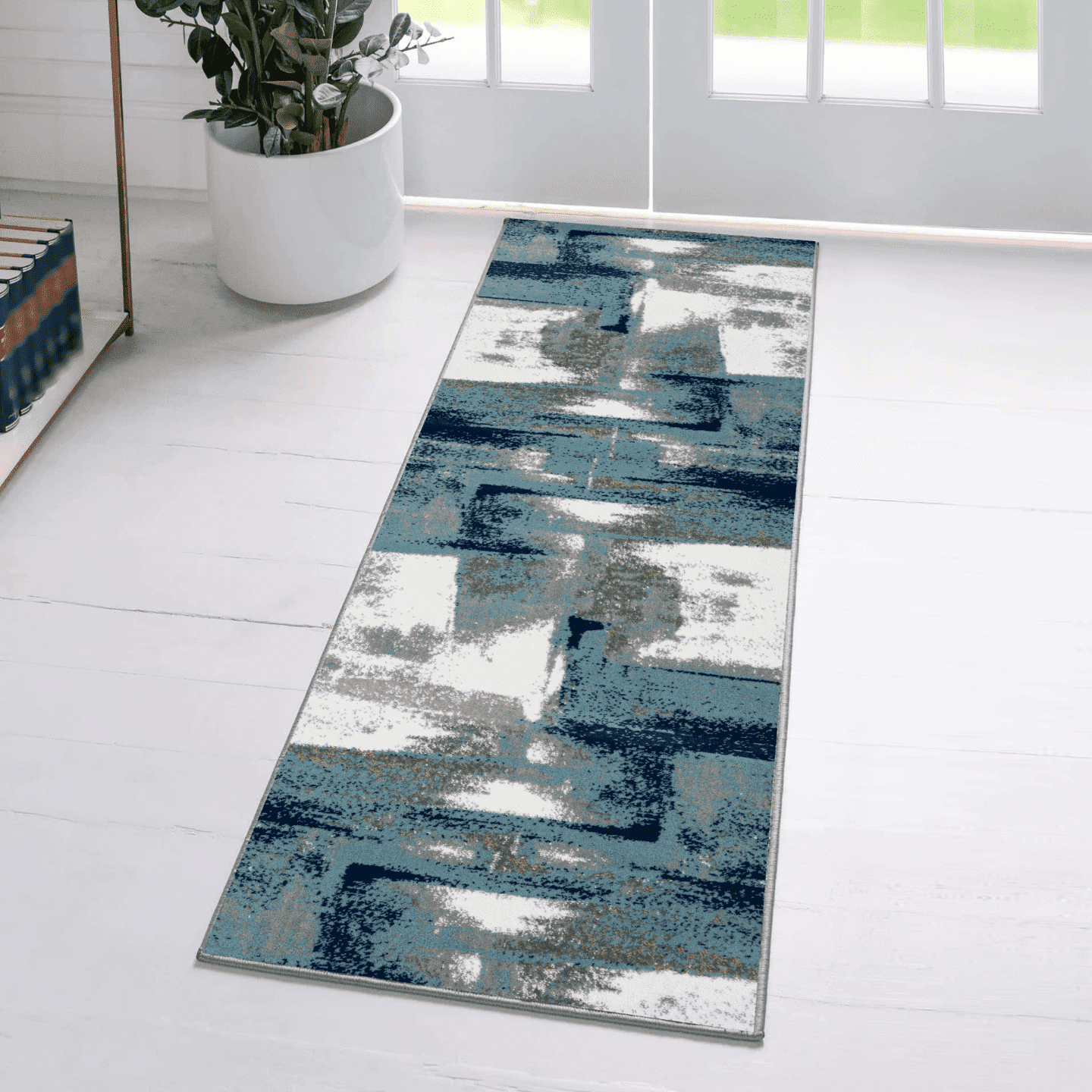 Luxe Weavers Abstract Brushstrokes Area Rug Light Blue 2x7, Soft Accent ...