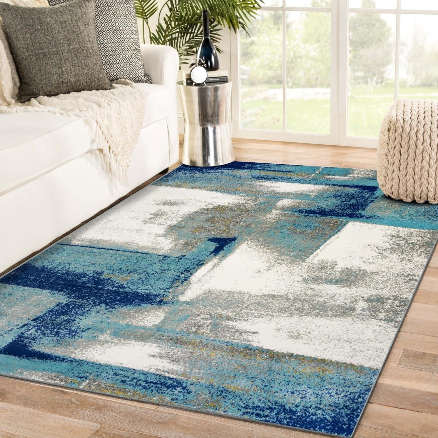 Luxe Weavers Abstract Brushstrokes Area Rug Light Blue 8x10, Soft ...