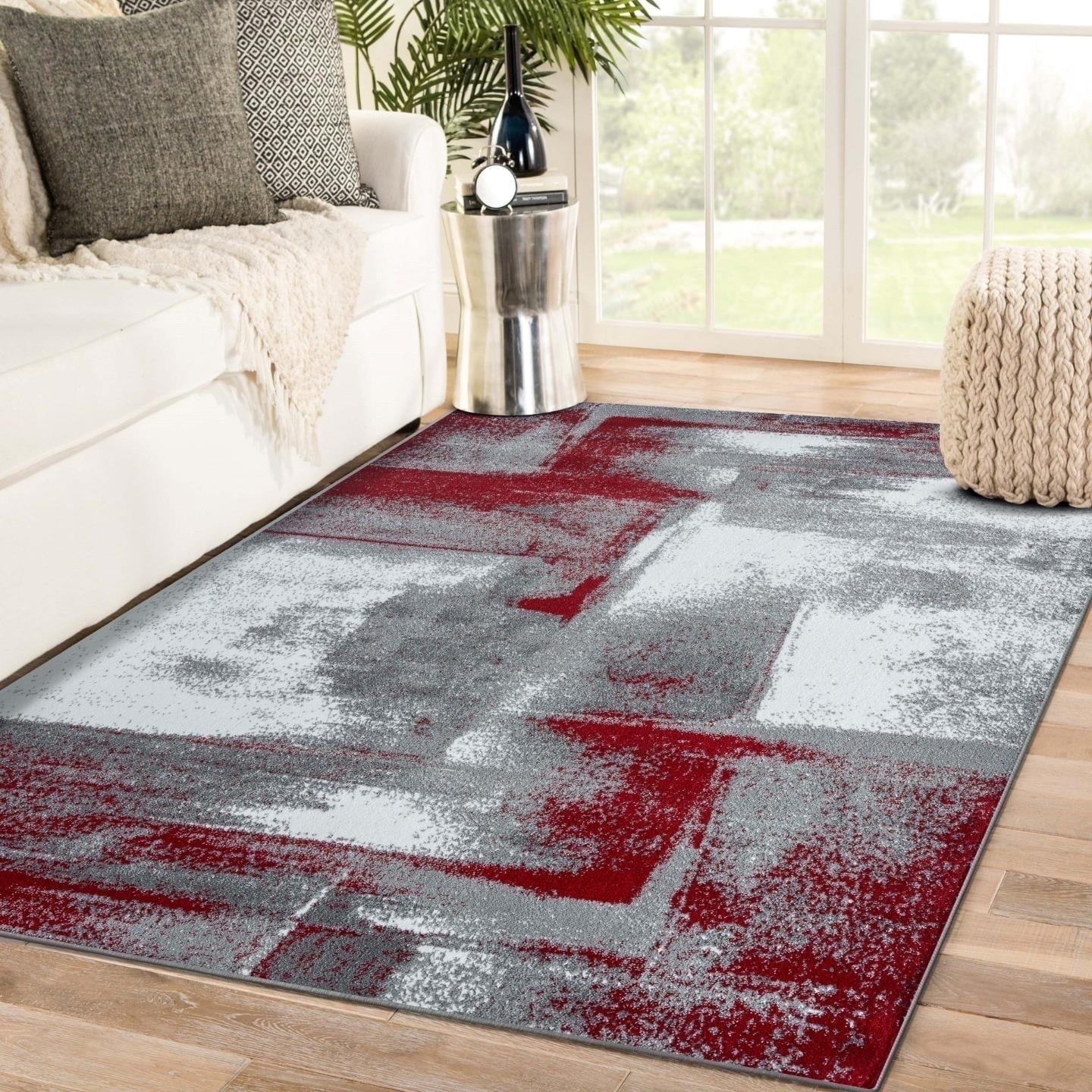 Luxe Weavers Abstract Brushstrokes Area Rug Red 4x5, Soft Accent Carpet ...
