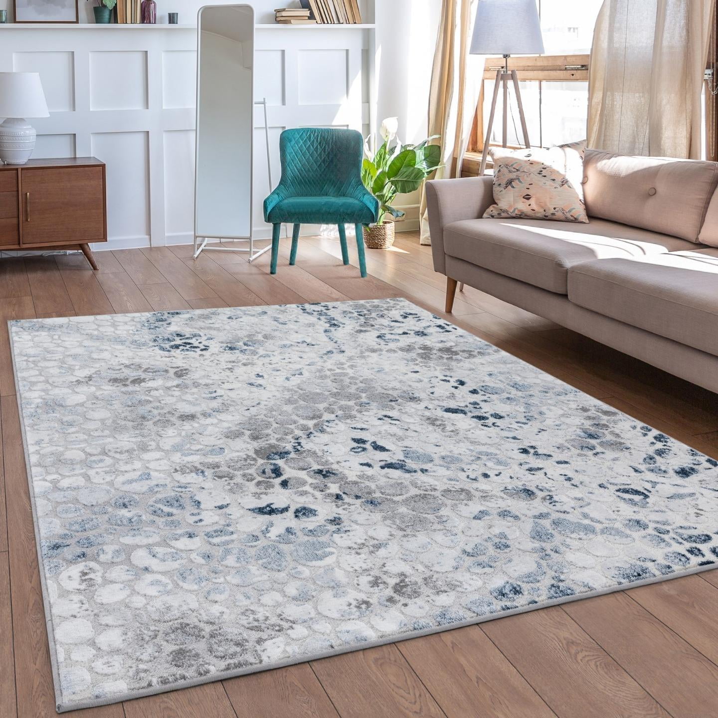 Luxe Weavers Abstract Coastal Pebbles Blue 8x10 Area Rug, Living Room ...