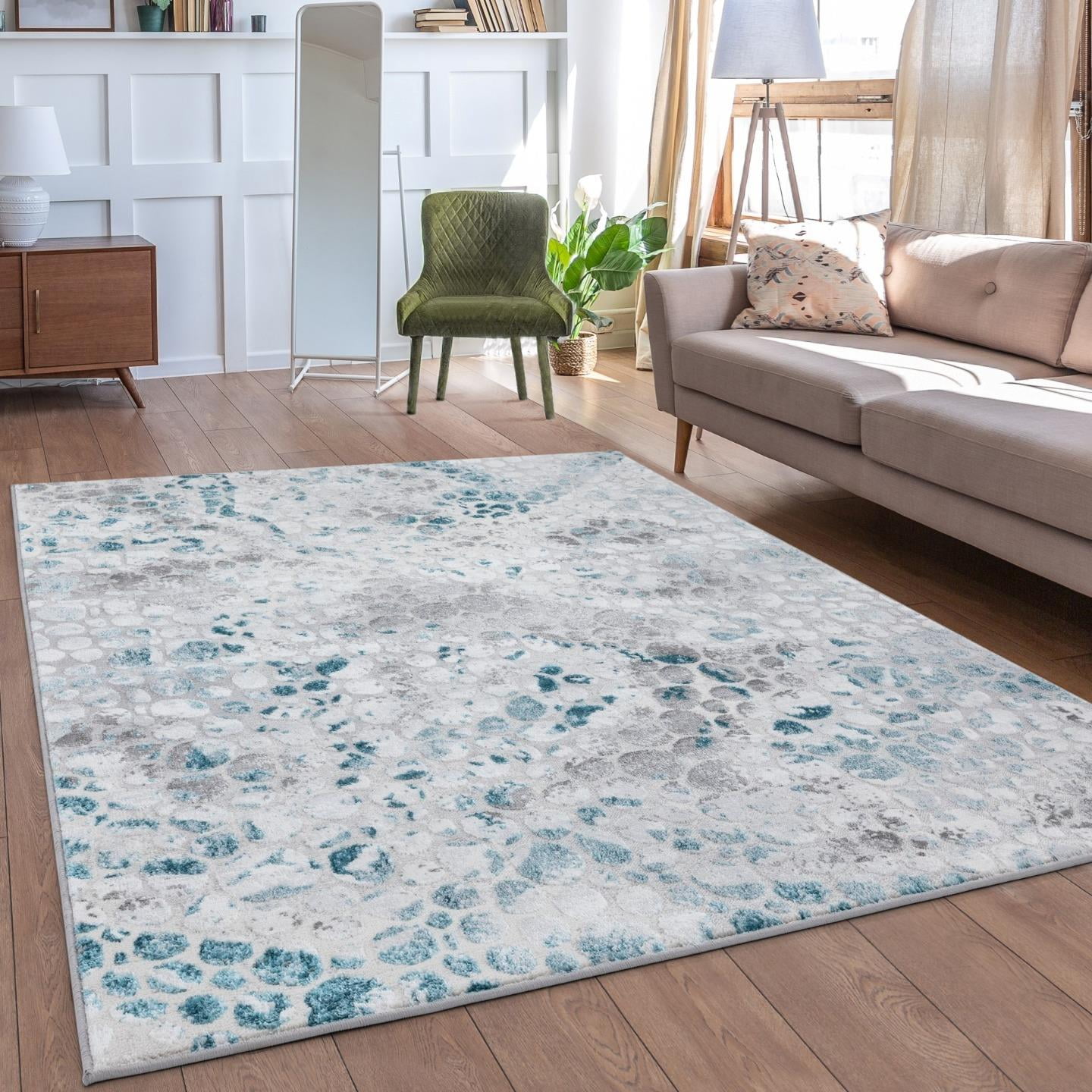 Luxe Weavers Abstract Coastal Pebbles Turquoise 8x10 Area Rug, Living ...