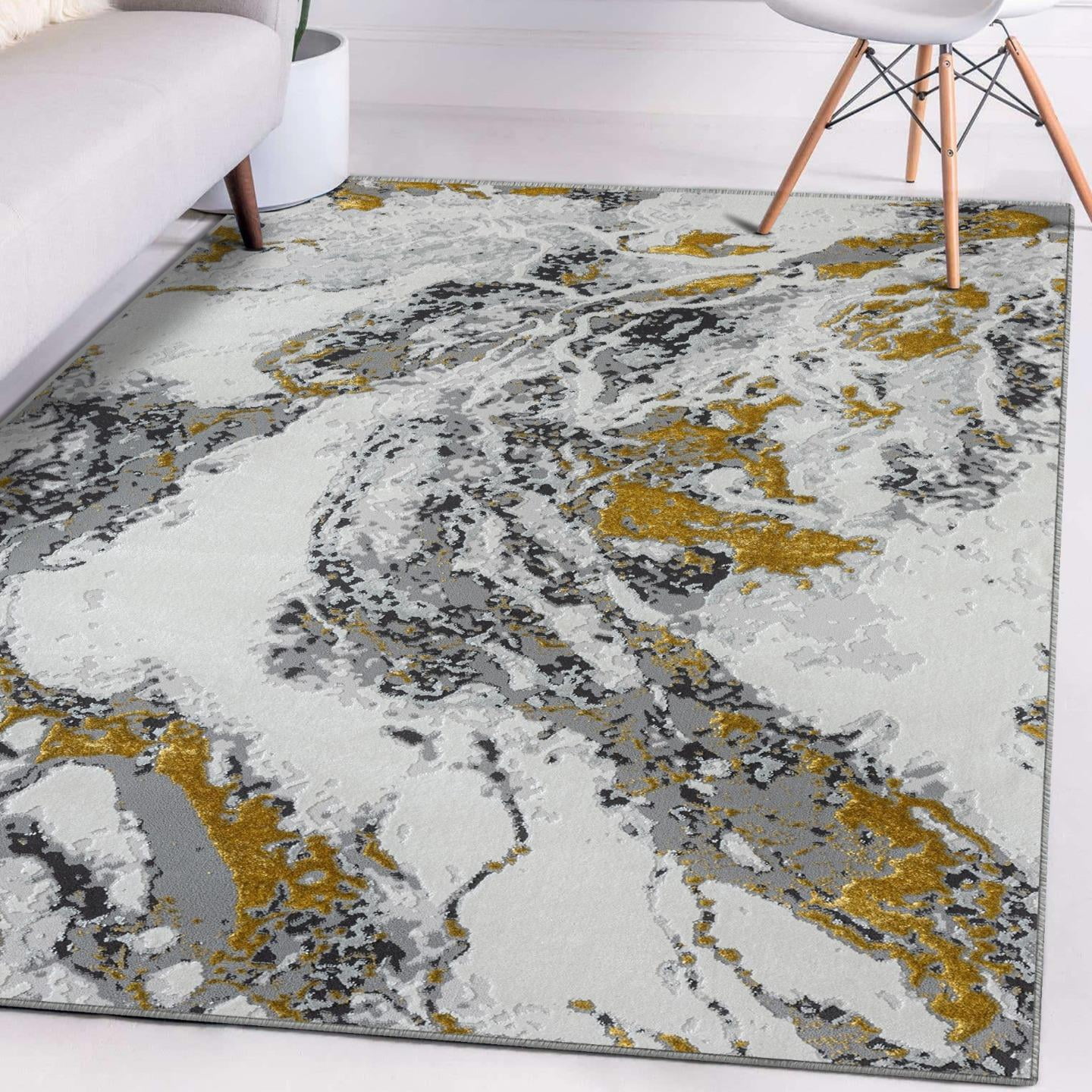 Free Shipping! Luxe Weavers Abstract Marble Gold 4x5 Area Rug for ...