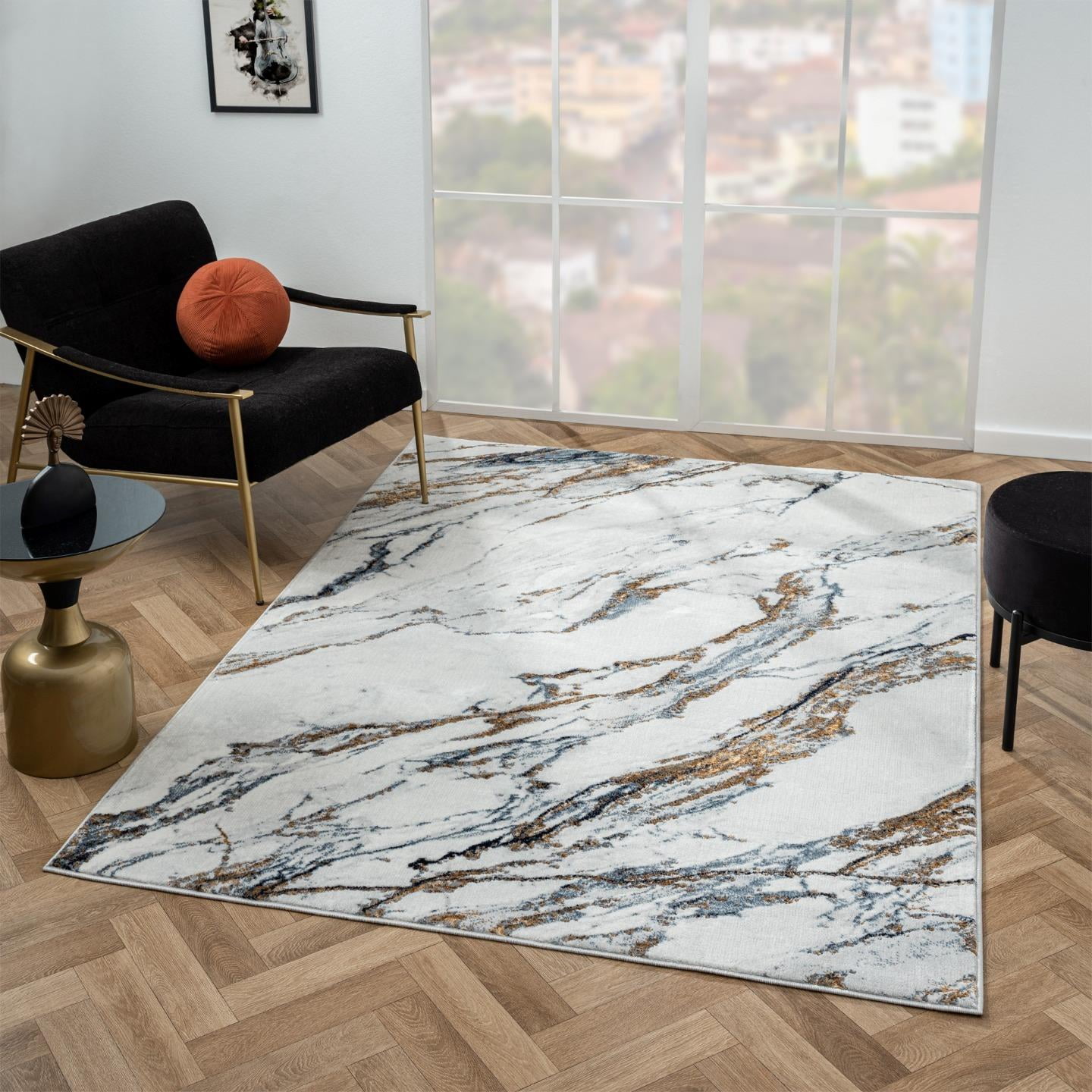 Luxe Weavers Abstract Marble Patterned Blue 8x10 Area Rug for Living ...