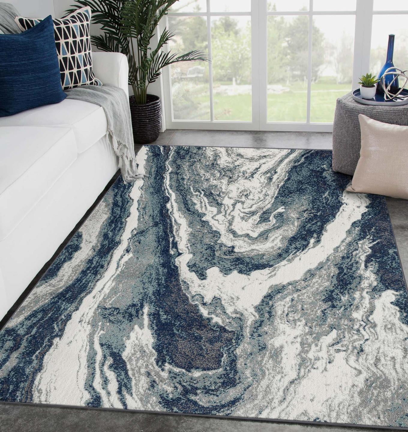 Luxe Weavers Modern Abstract Wavy Marble Swirl Blue & Gray 5x7 Area Rug ...