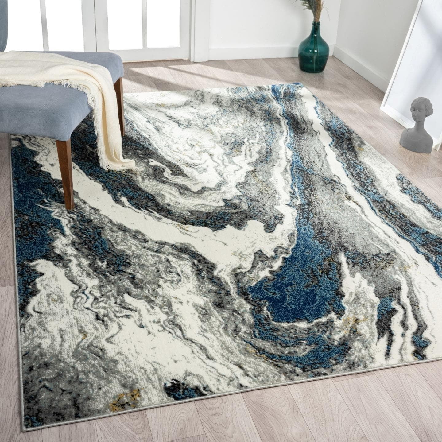 Luxe Weavers Abstract Wavy Marble Swirl Area Rug, Stain-Resistant ...