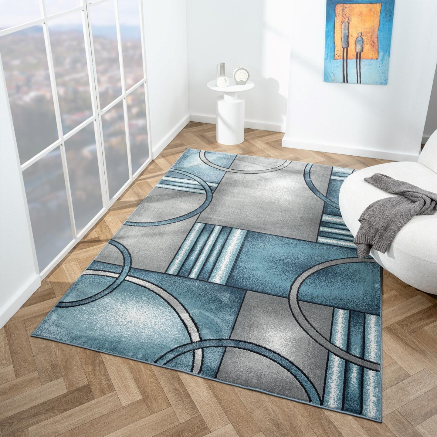 Luxe Weavers Art Deco Geometric Circle Blue 6x9 Area Rug for Living ...