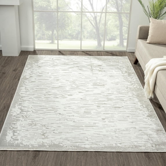 Luxe Weavers Artistic Textured Metallic Cream 5x7 Area Rug, Modern ...