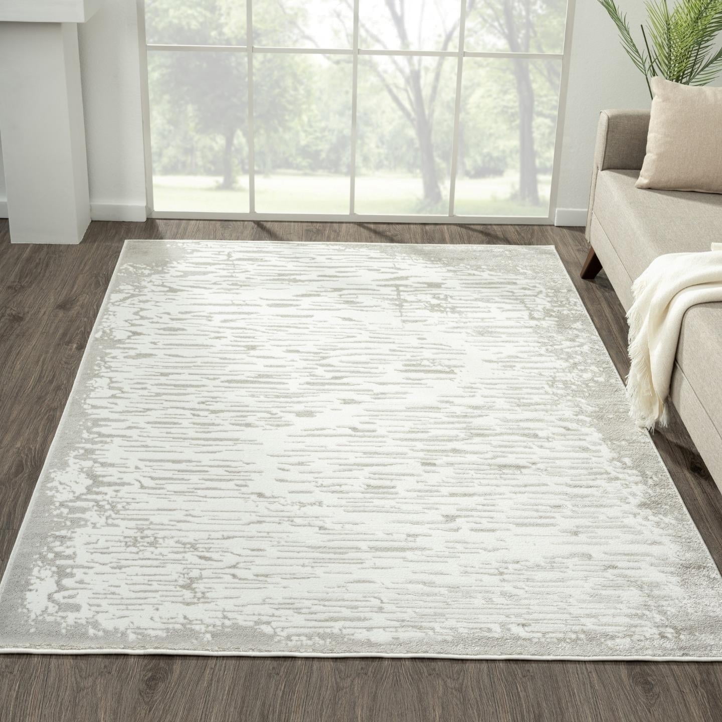 Luxe Weavers Artistic Textured Metallic Cream 6x9 Area Rug, Modern ...