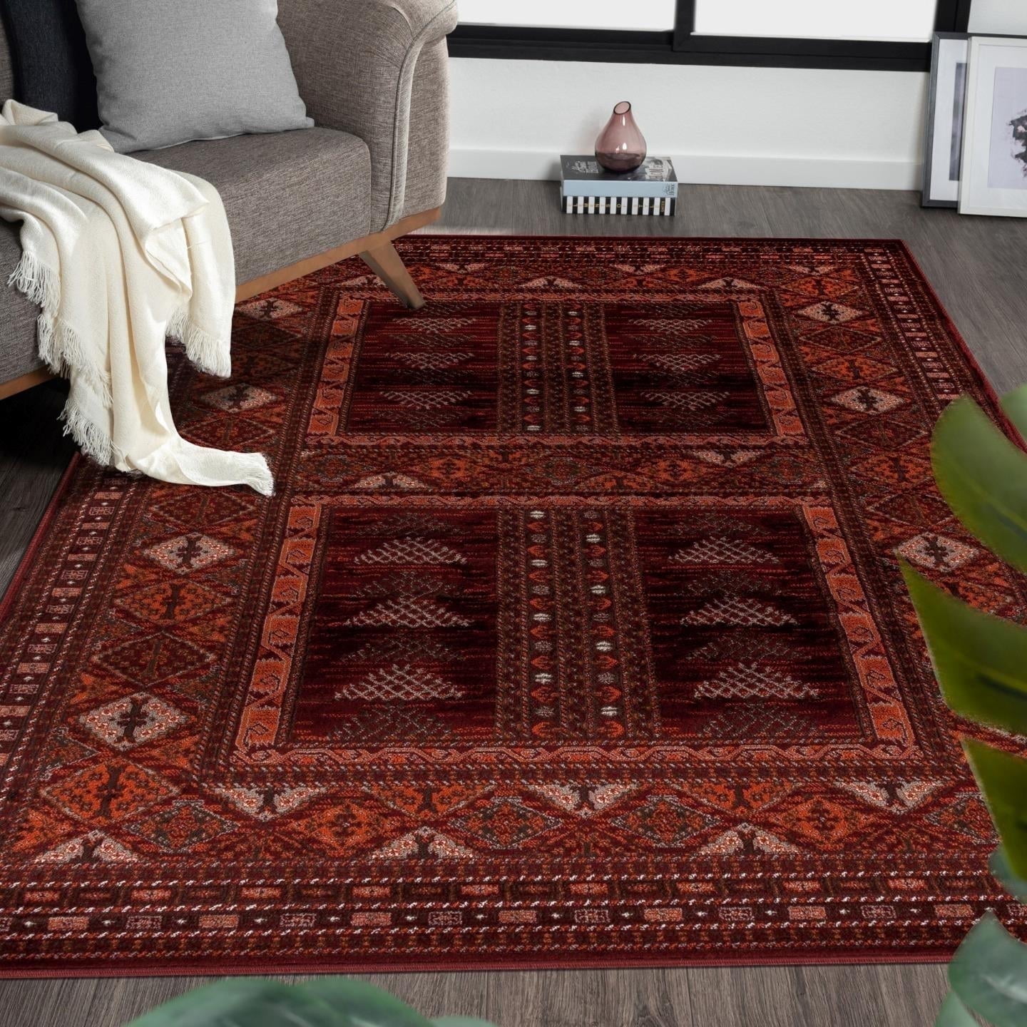 Luxe Weavers Boho Red 8x10 Area Rug, Geometric Living Room Carpet ...
