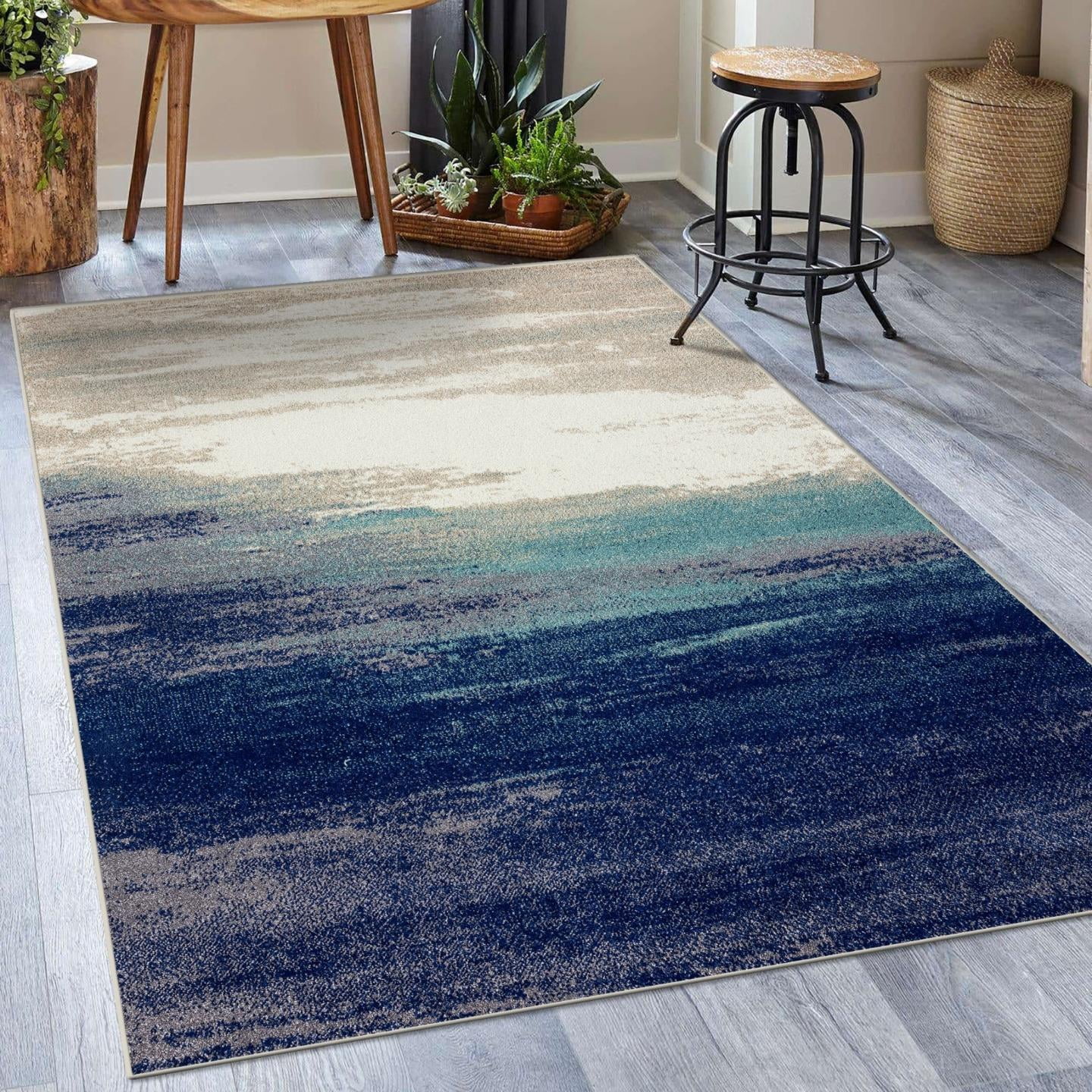 Luxe Weavers Coastal Abstract Blue 5x7 Area Rug, Stain-Resistant Living ...