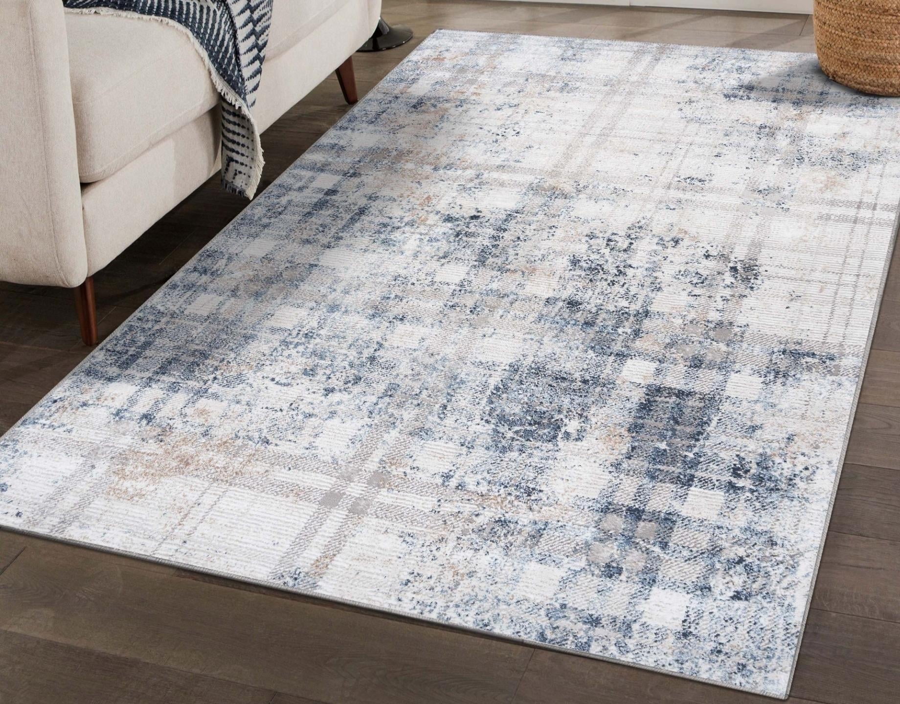 Luxe Weavers Distressed Abstract Blue 5x7 Area Rug, Indoor Carpet ...