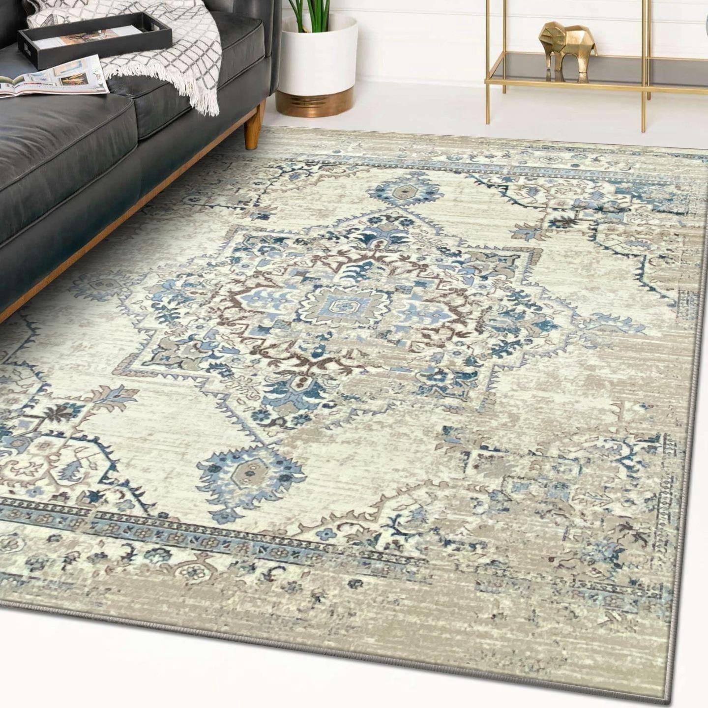 Luxe Weavers Distressed Floral Medallion Cream 8x10 Area Rug - Walmart.com