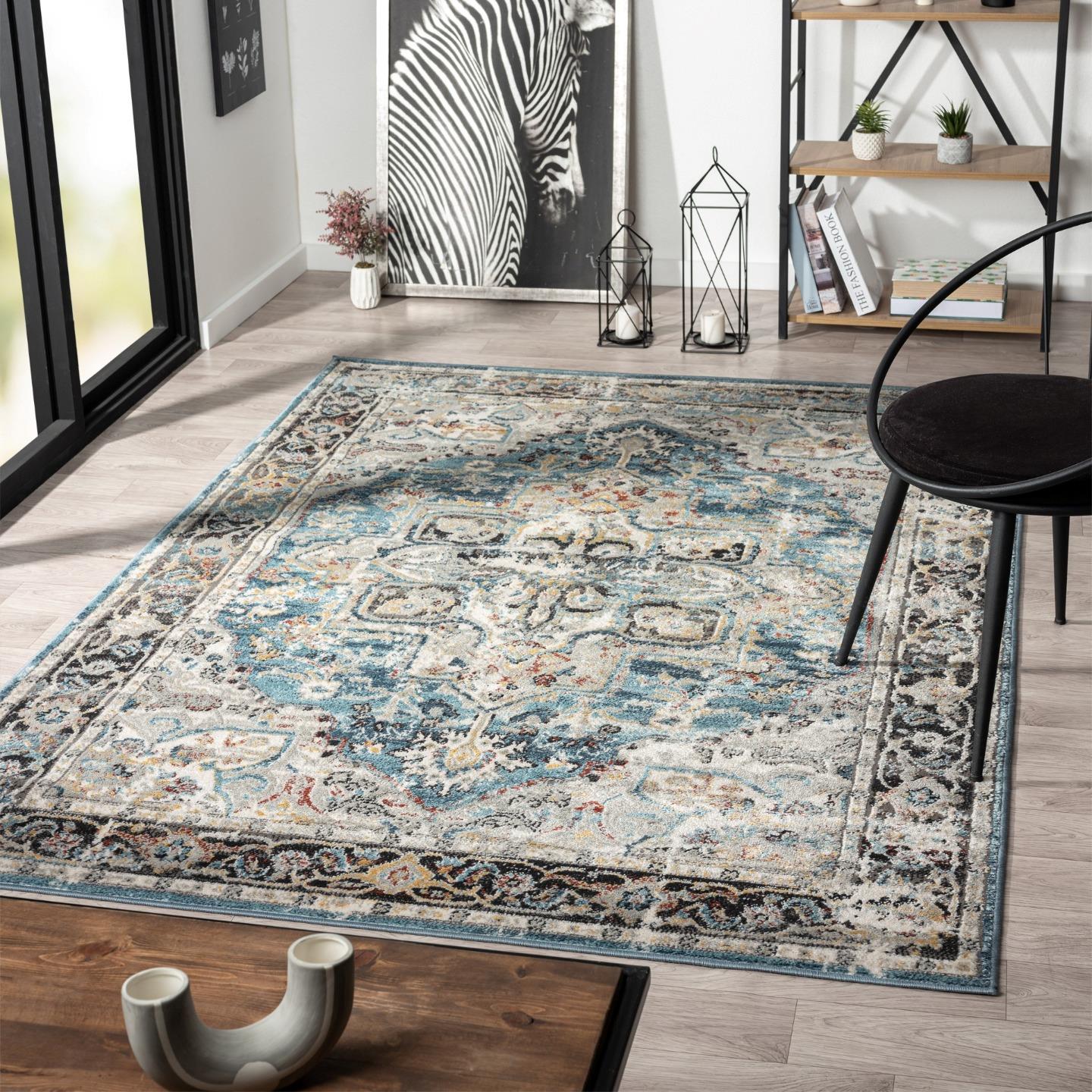 Luxe Weavers Distressed Navy 8x10 Oriental Area Rug Non-Shedding Carpet ...