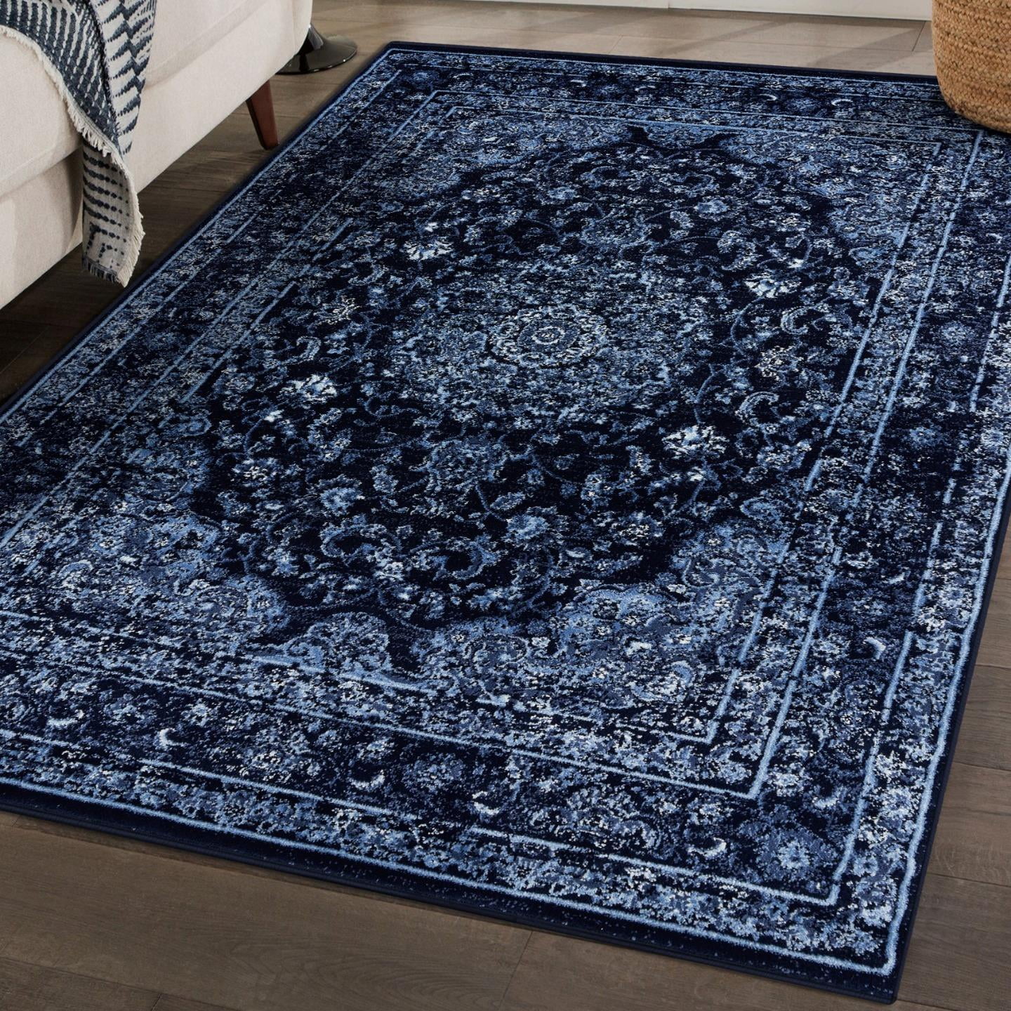 Luxe Weavers Distressed Navy 8x10 Oriental Area Rug Non-Shedding Carpet ...